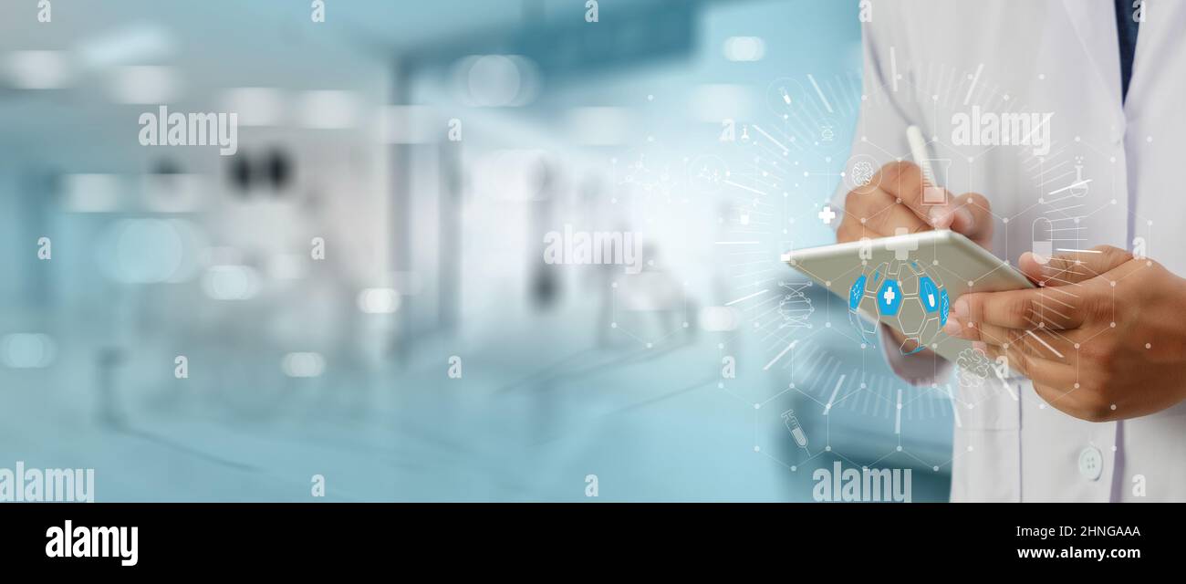 healthcare and medical doctor smart tablet device doctor analyzing ...