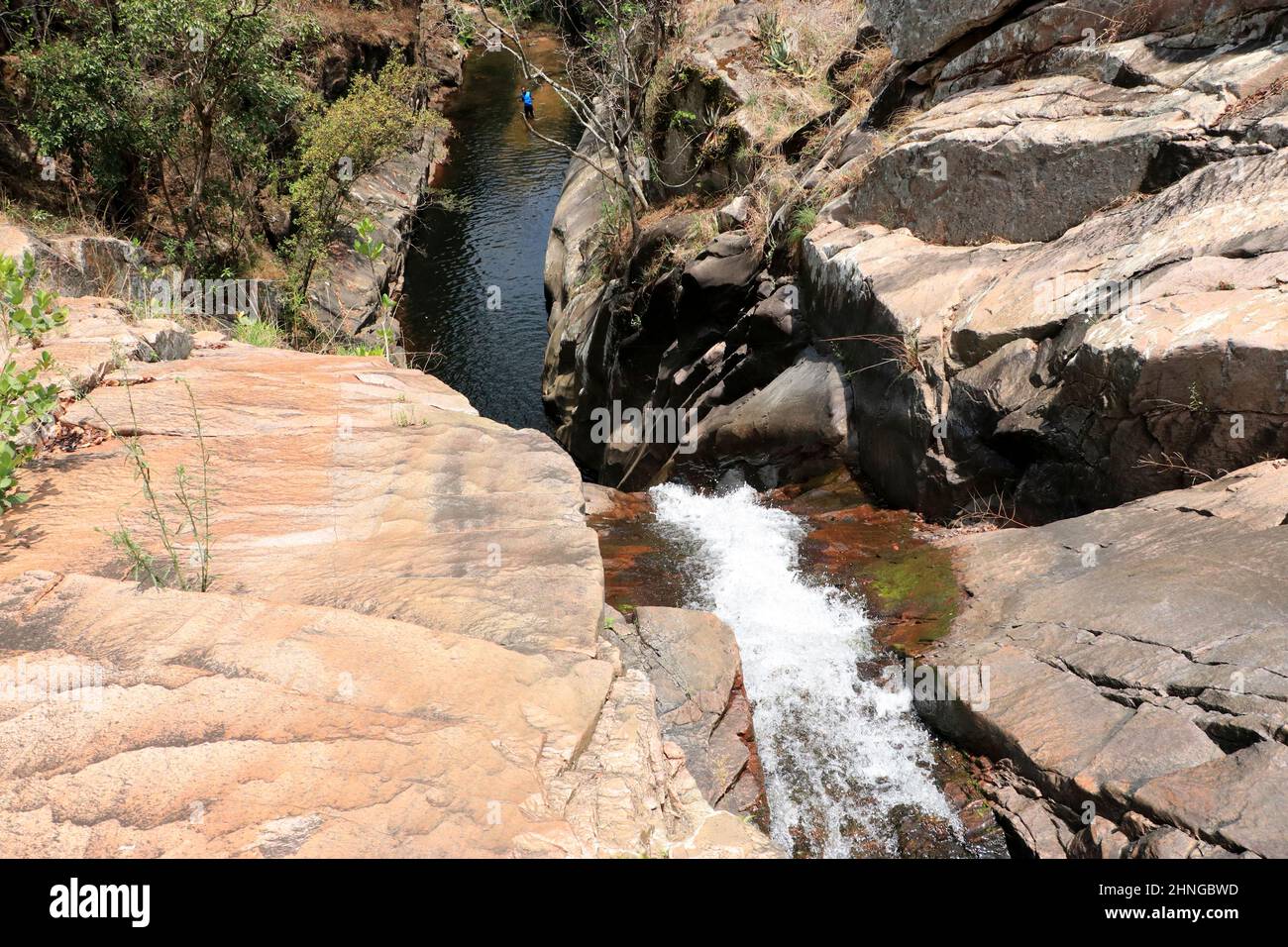 The Dzalanyama waterfall from the top, looking down to the river below ...