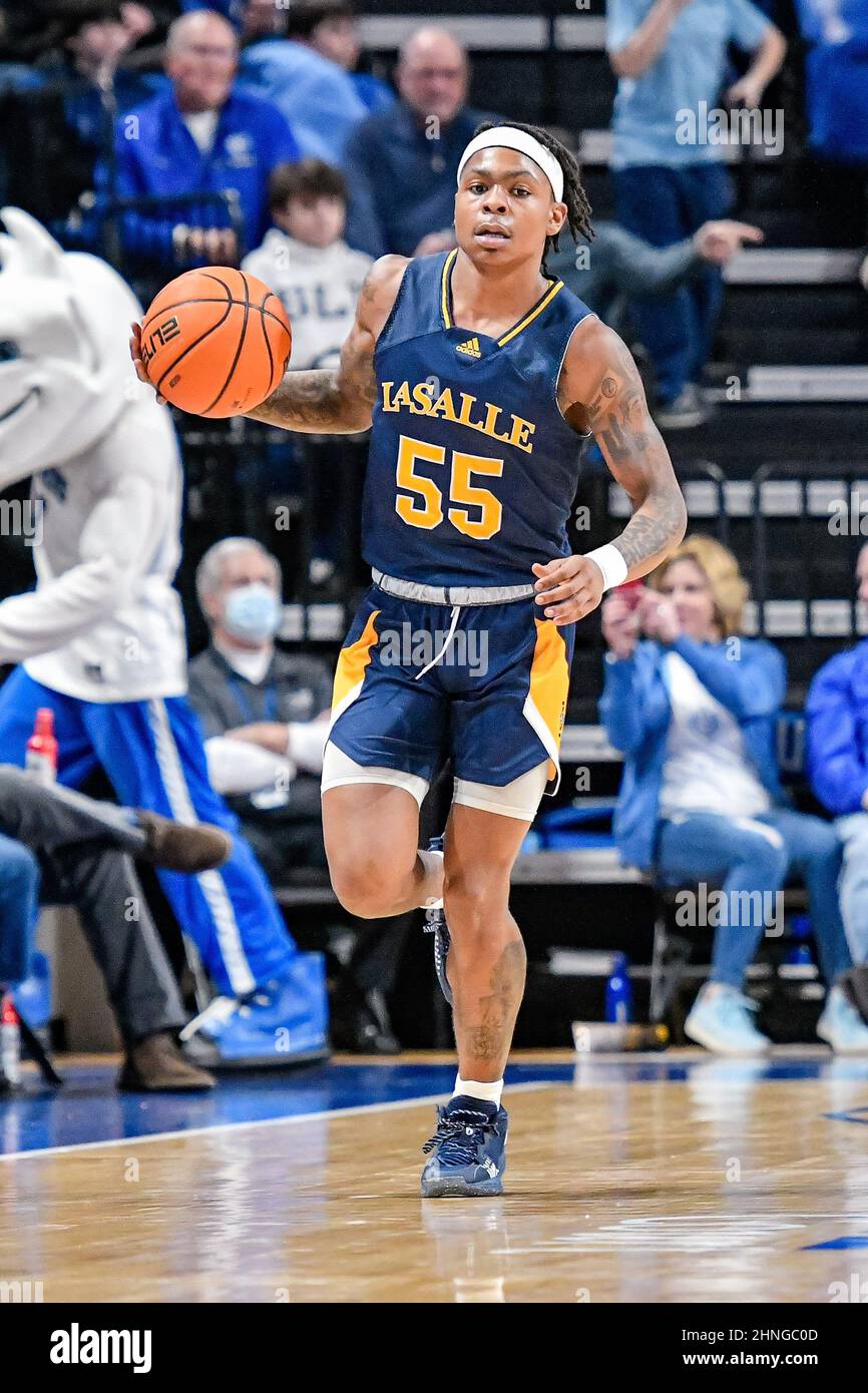 February 16, 2022: La Salle Explorers guard Khalil Brantley (55) brings ...