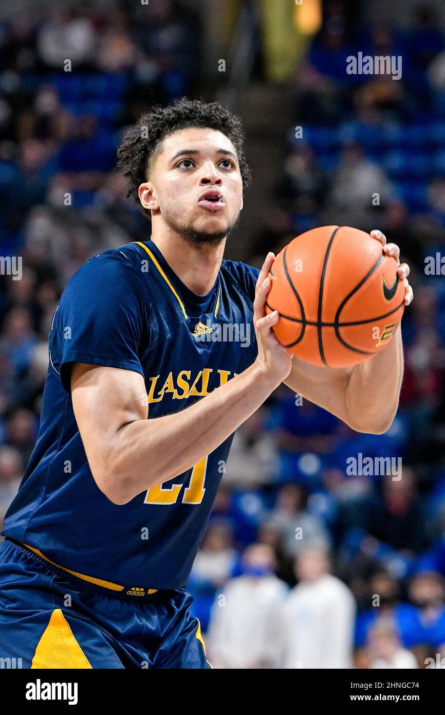 February 16, 2022: La Salle Explorers forward Clifton Moore (21) lines ...