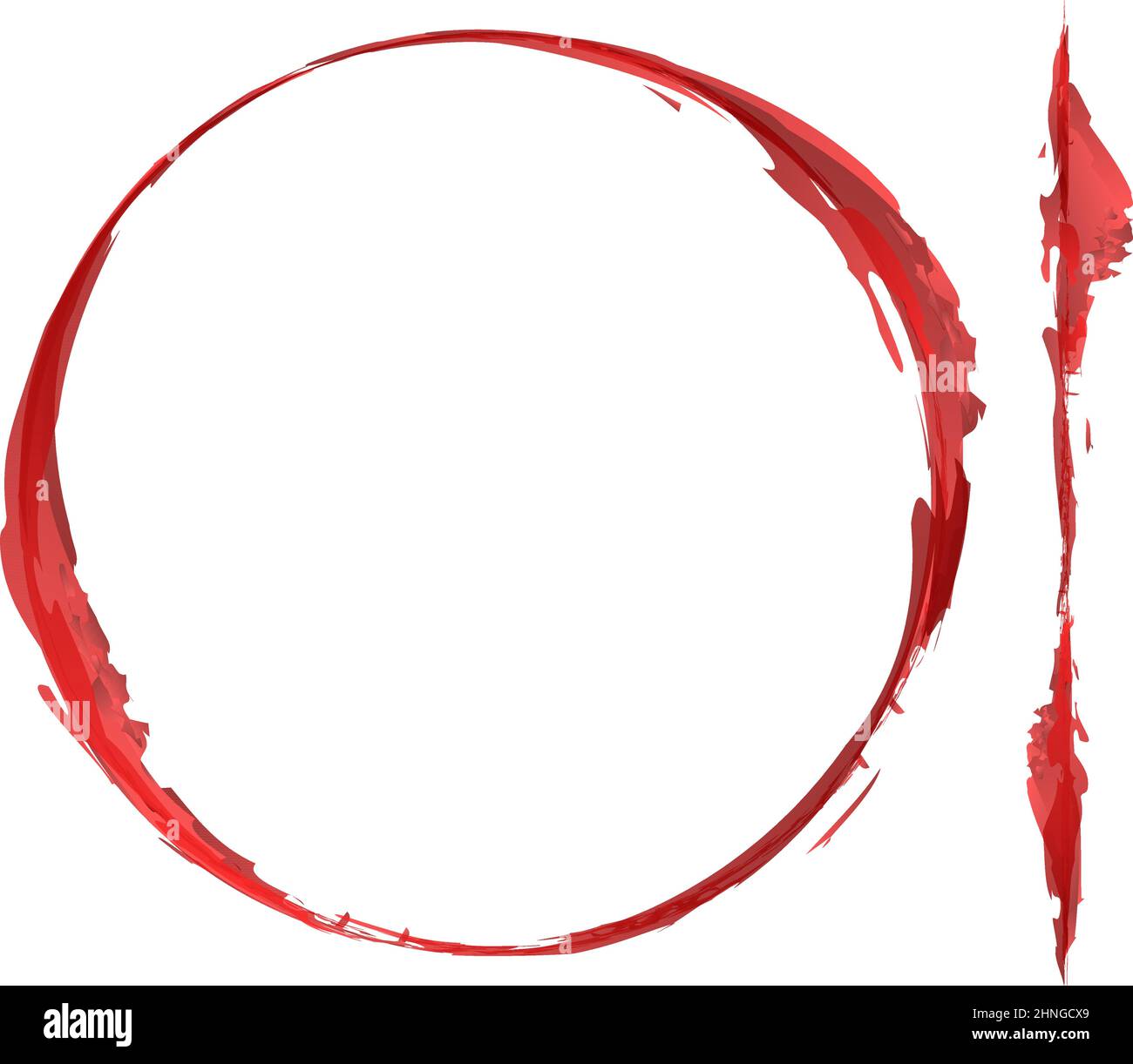 Red grungy, grunge circle and brushstroke with sketchy, doodle freehand ...