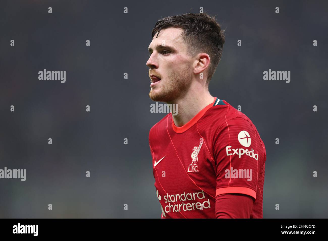 Milan, Italy, 16th February 2022. Andrew Robertson of Liverpool FC ...
