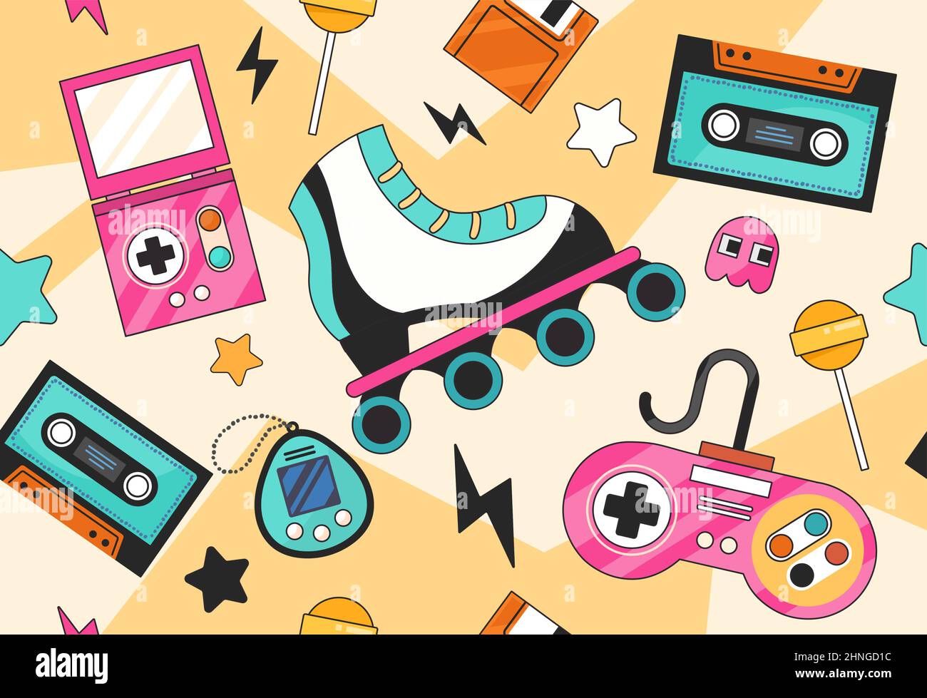 Nostalgic 90s seamless pattern. Repeating image in retro style. Stylish ...
