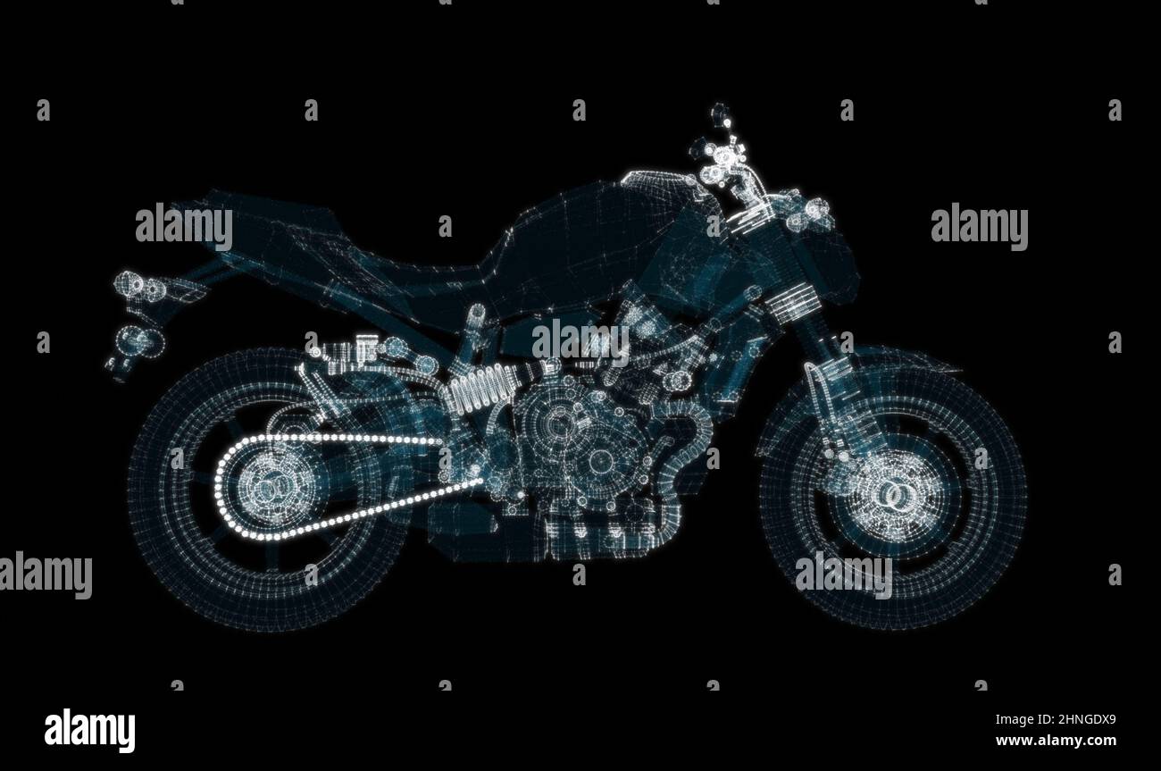 Abstract motorcycle consisting of glow points and lines. 3d ...