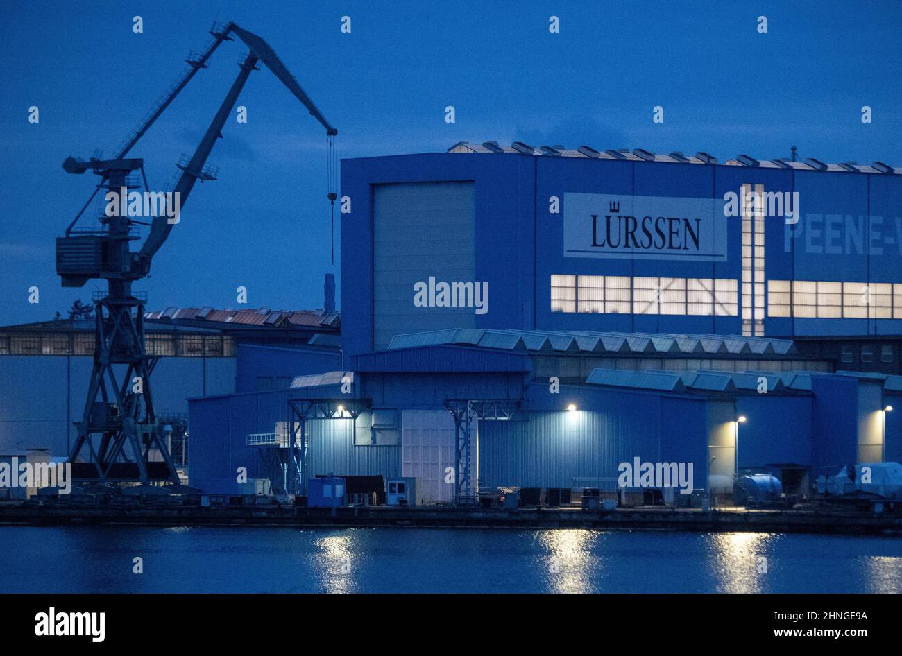 Wolgast, Germany. 15th Feb, 2022. View of the shipyard hall at the ...