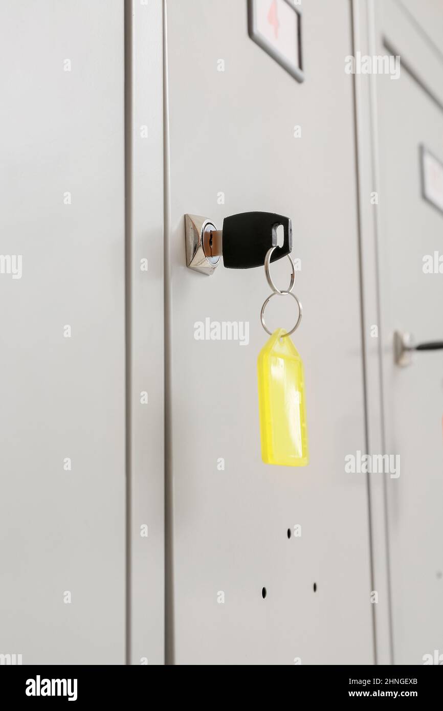 Modern steel locker, closeup view Stock Photo - Alamy