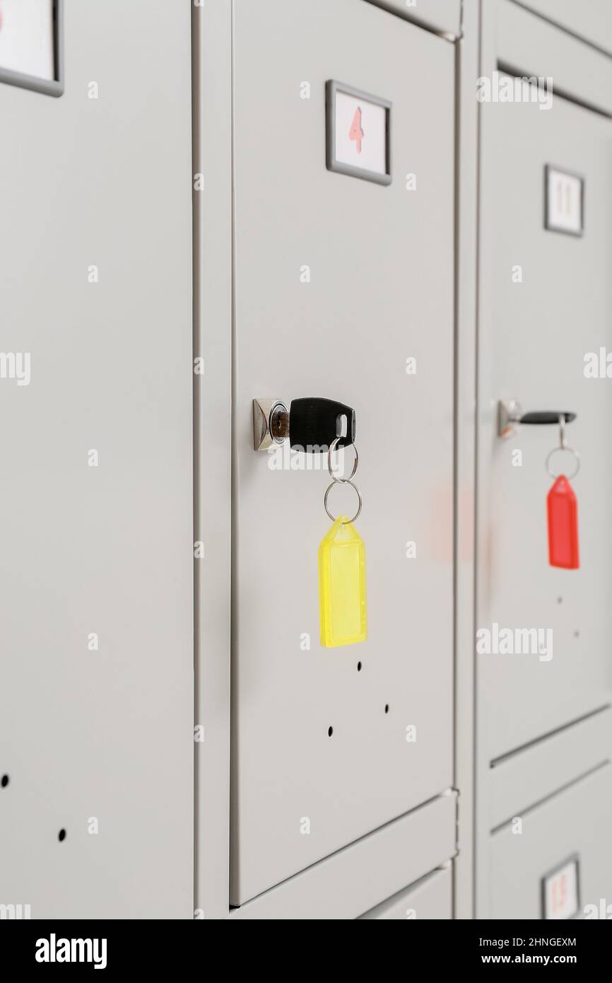 Modern steel locker, closeup view Stock Photo - Alamy