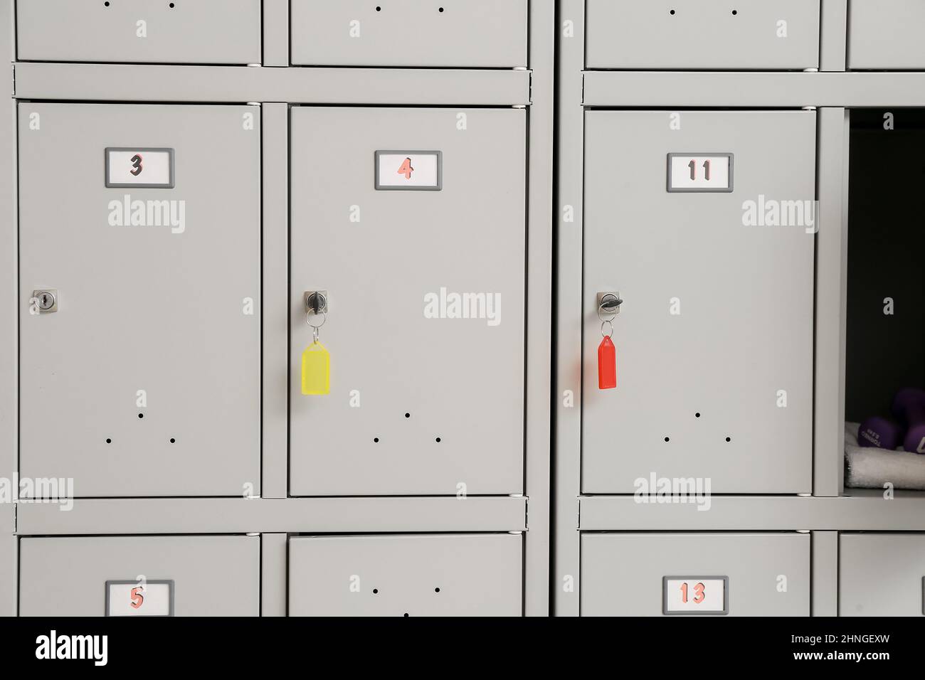Modern steel lockers, closeup view Stock Photo - Alamy