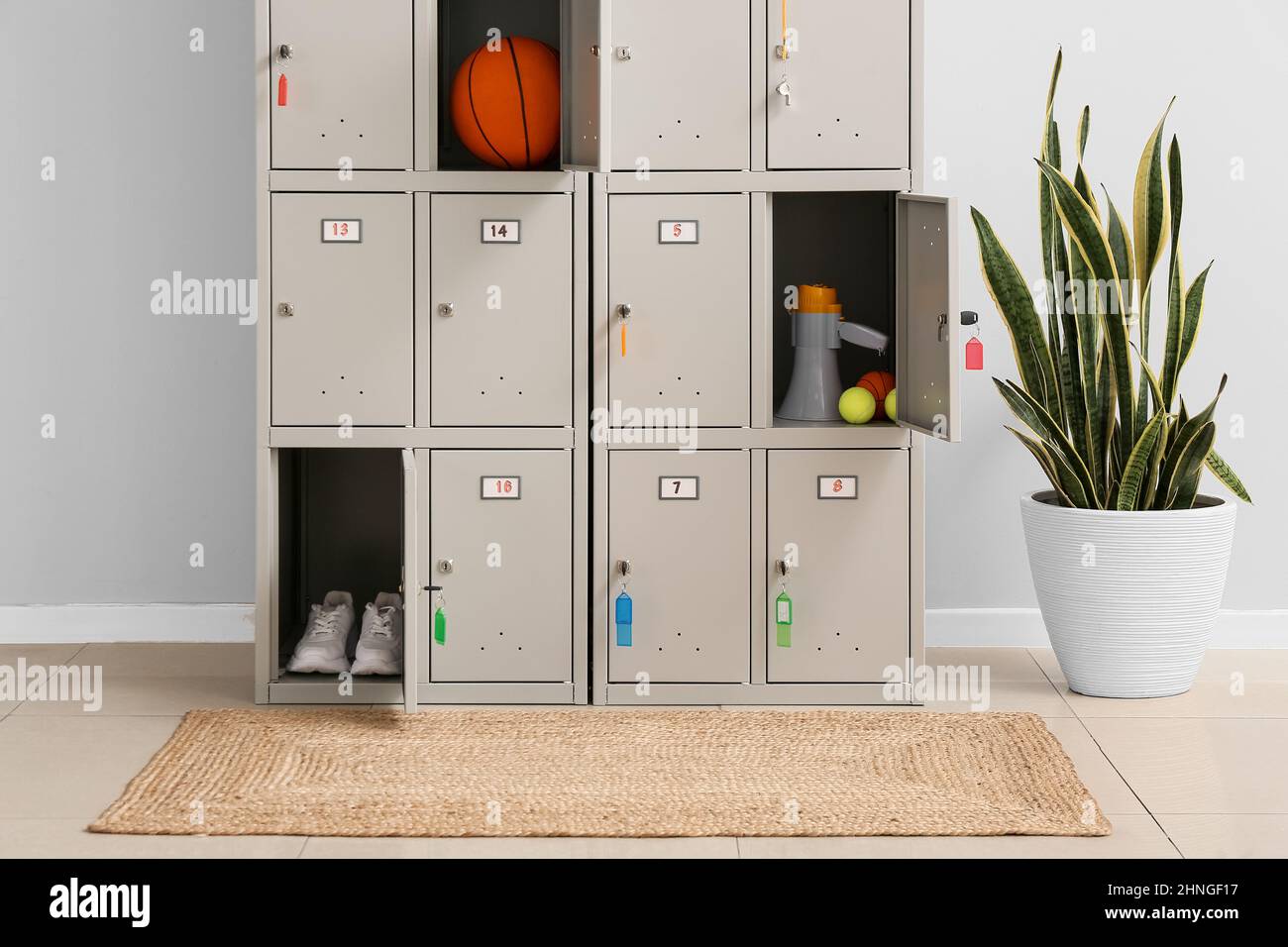 Locker with sport equipment in change-room Stock Photo - Alamy