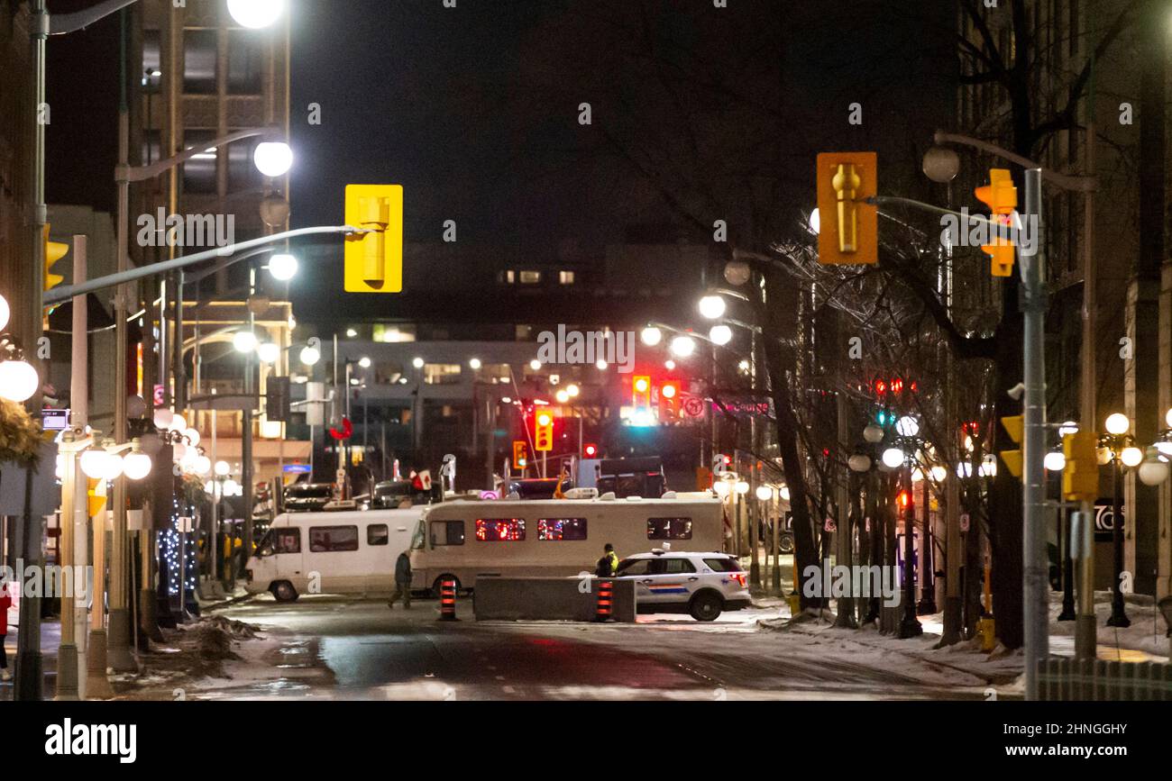 Ottawa, Canada. 16 Feb 2022. On the evening of the 20th day of the ...