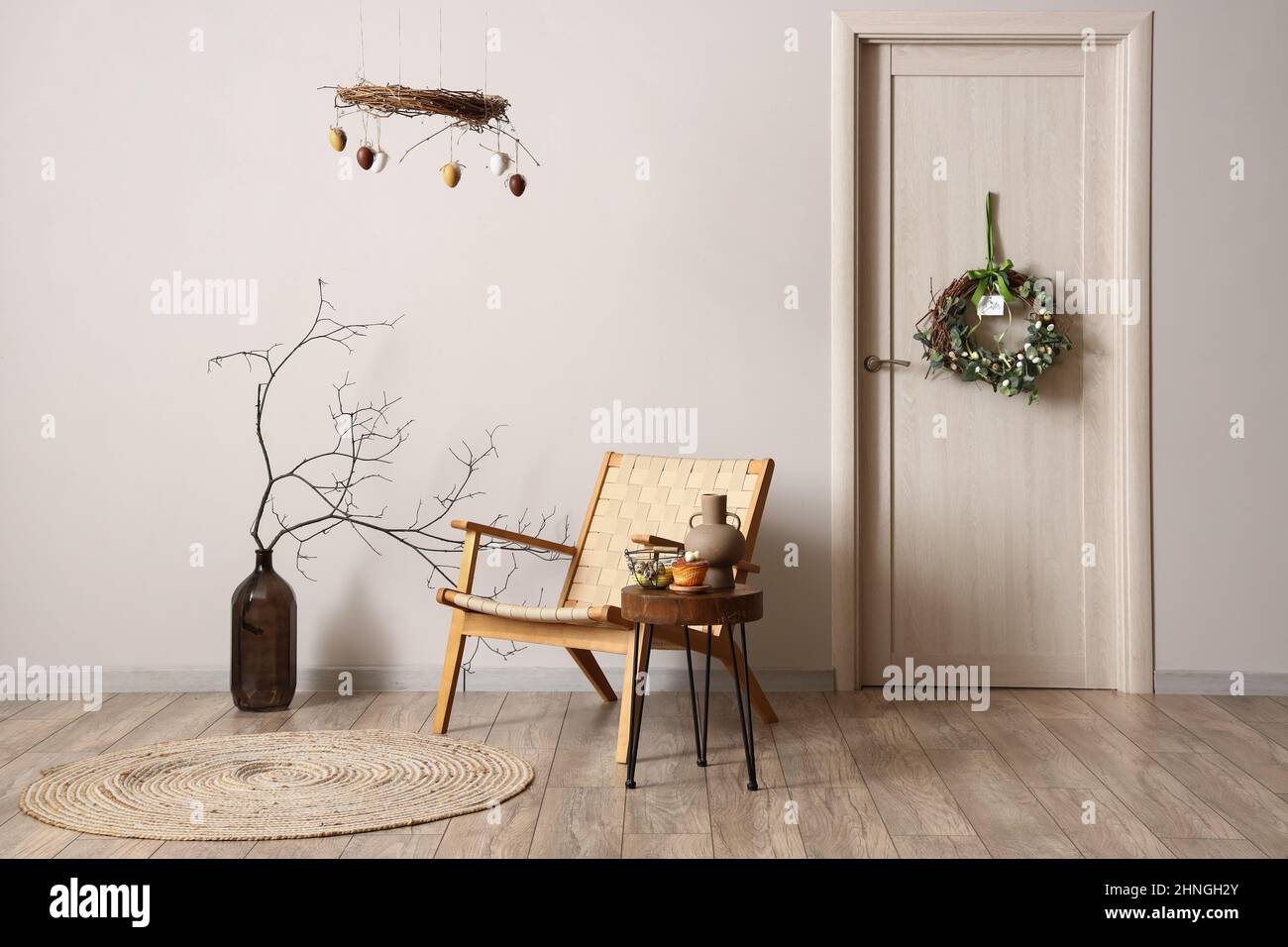 Stylish room interior with modern Easter decor Stock Photo - Alamy