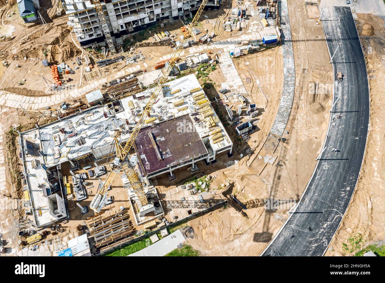 development of new city residential area. apartment buildings, parking ...