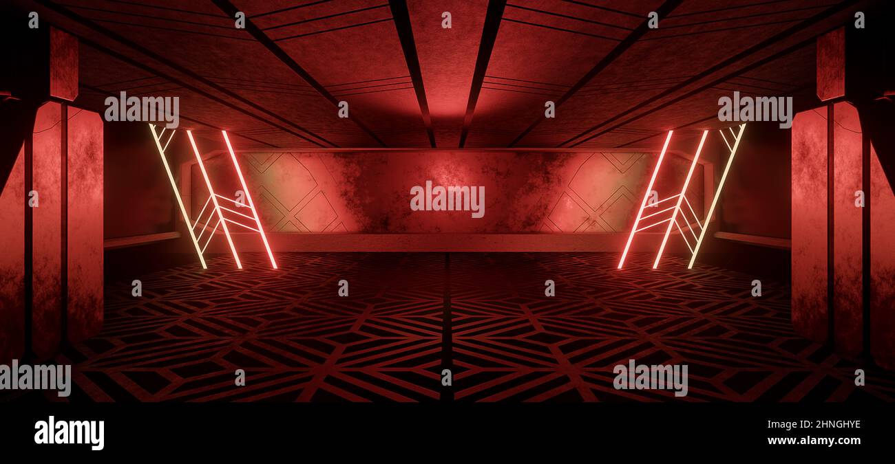 Space Age Showroom Hallway Glowy Dark Red Colors Display Background ...