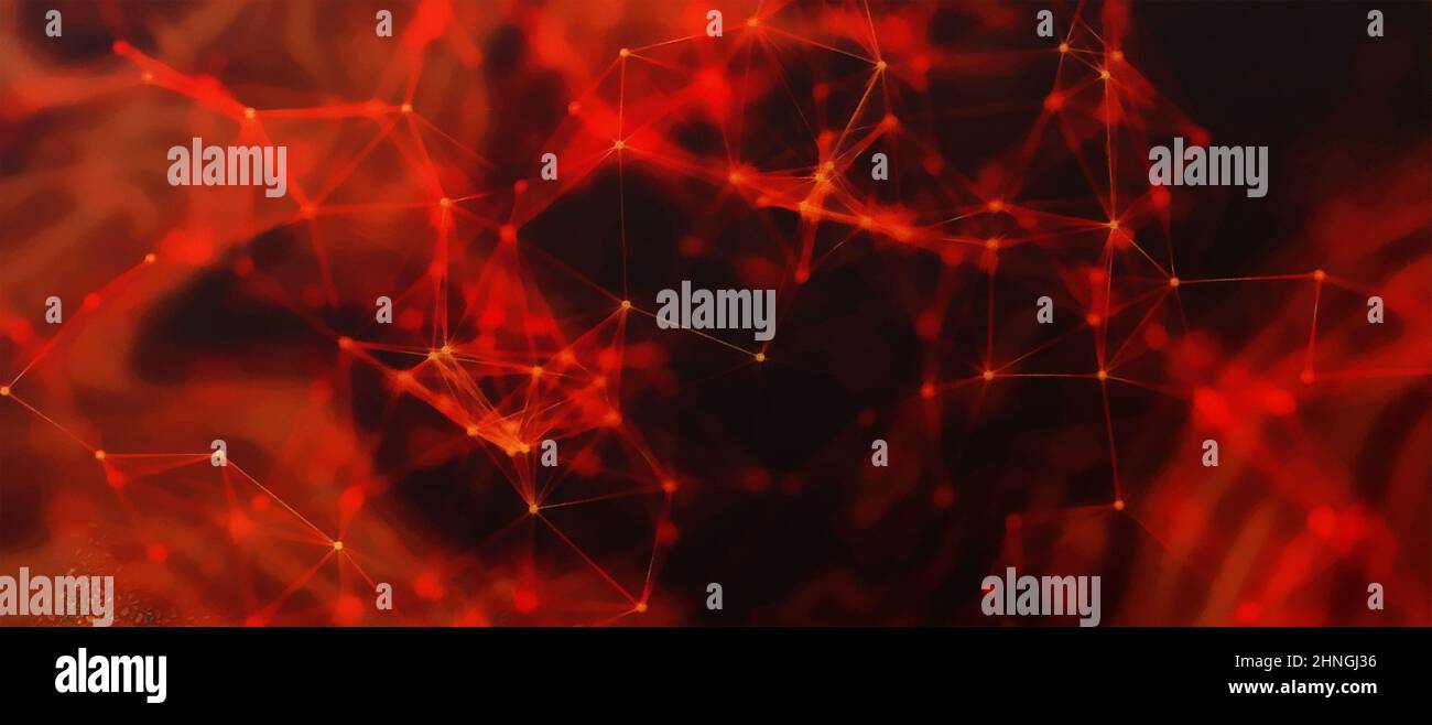 Connected lines and dots, red background Stock Photo - Alamy