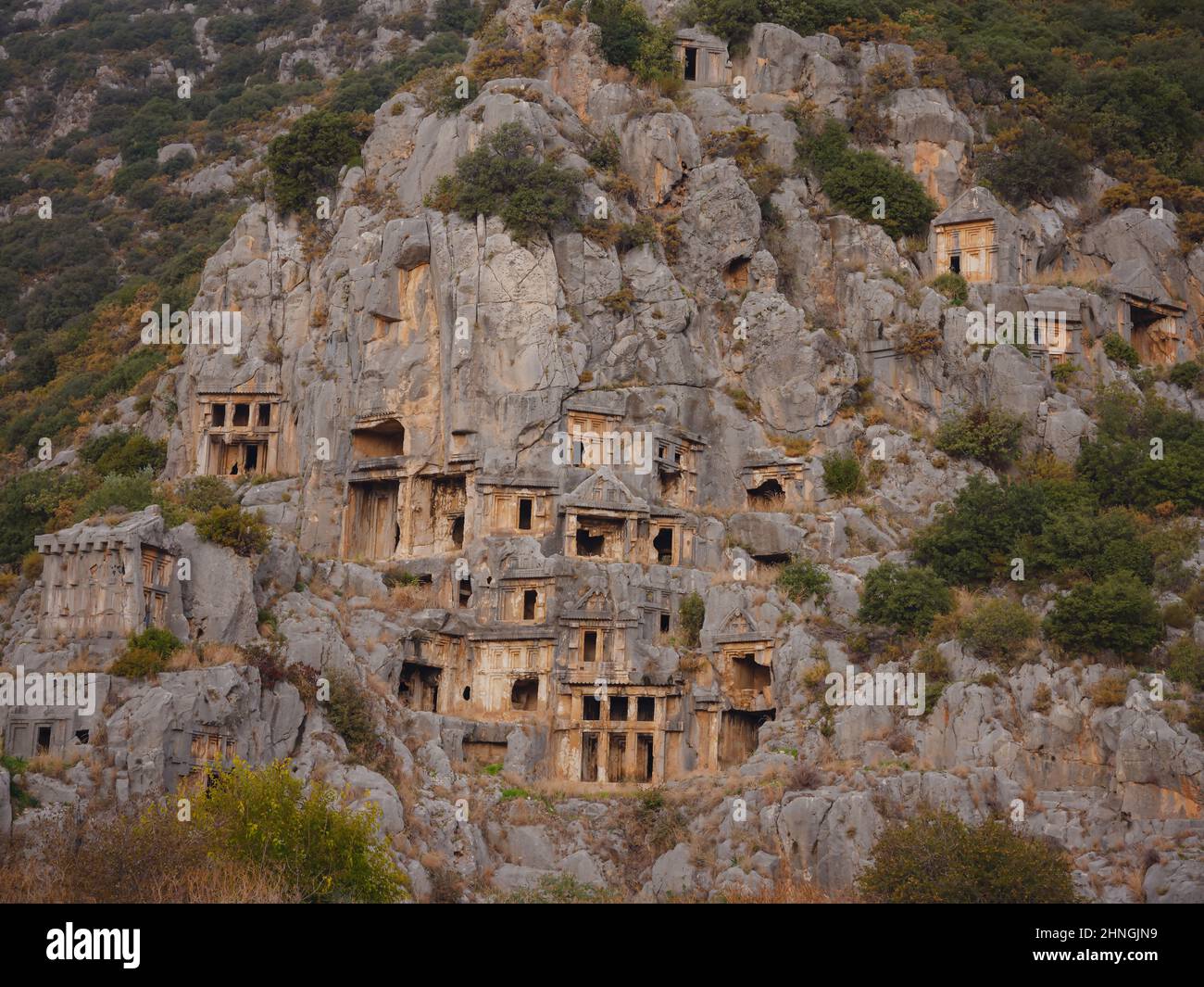 Archeological remains of the Lycian rock cut tombs in Myra, city Demre ...
