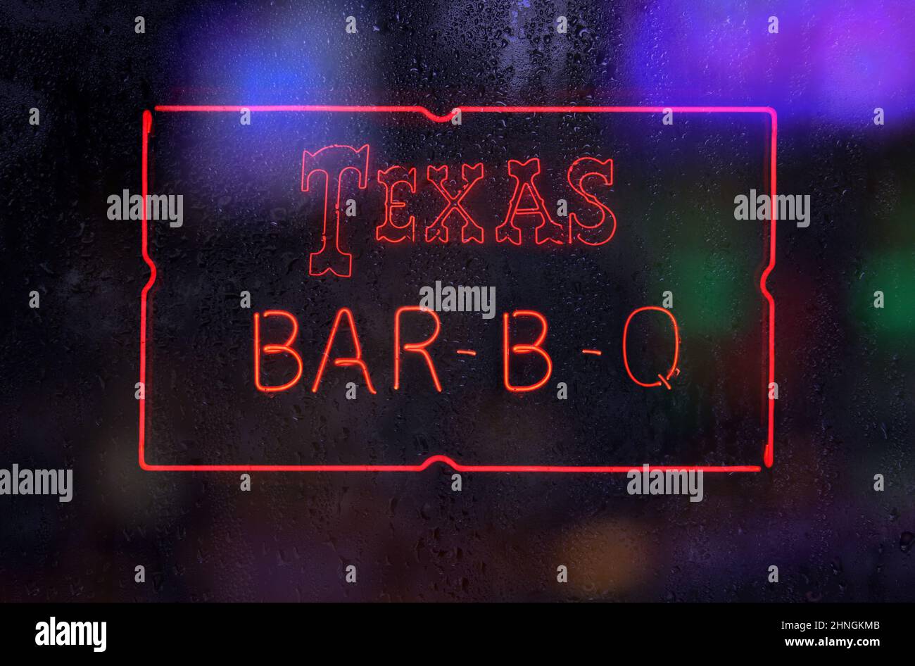 Neon Texas Barbecue Sign indicating the style of meat served Stock ...