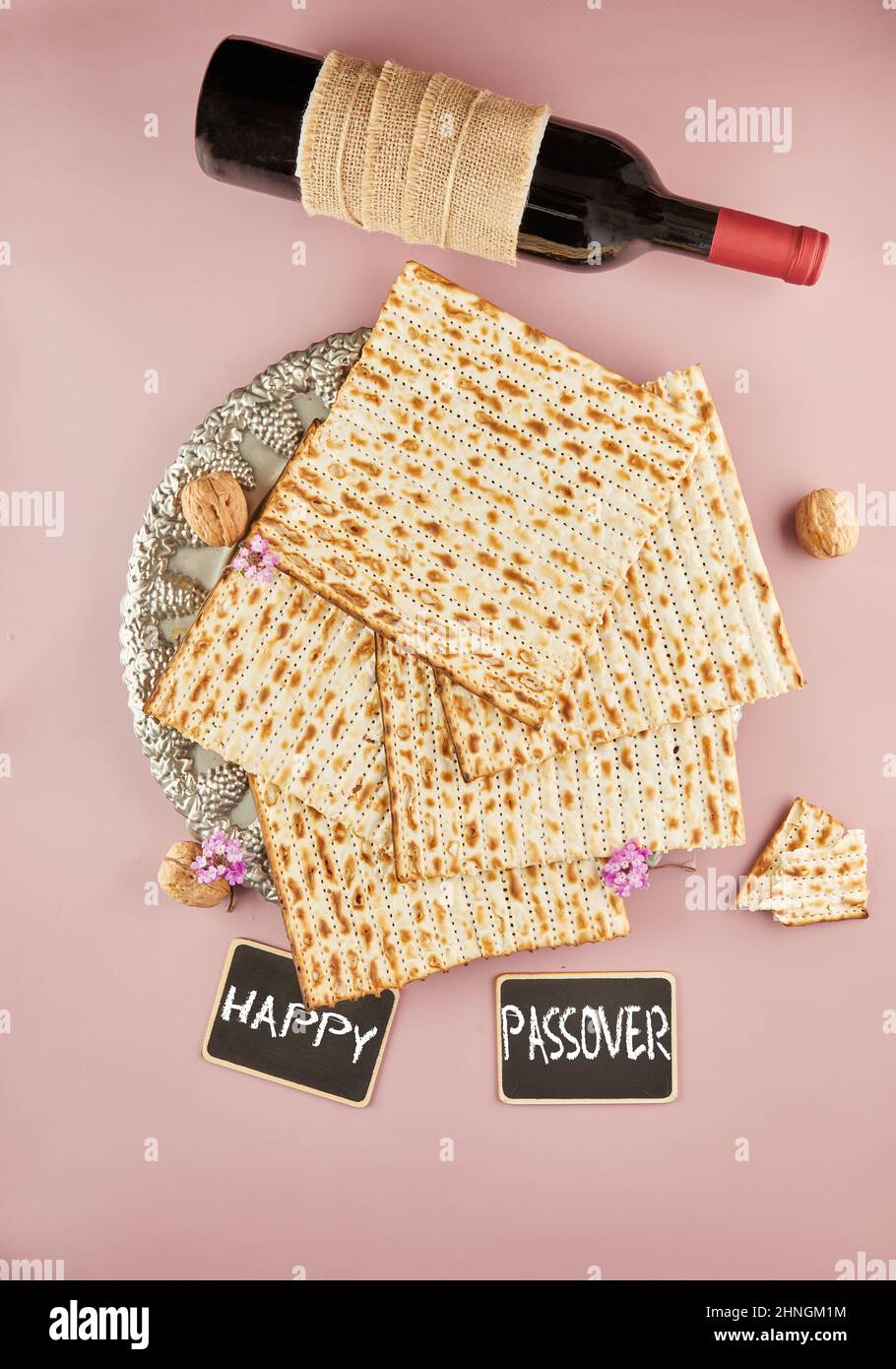 Pesach celebration concept - jewish Passover holiday. Matzah on Seder ...