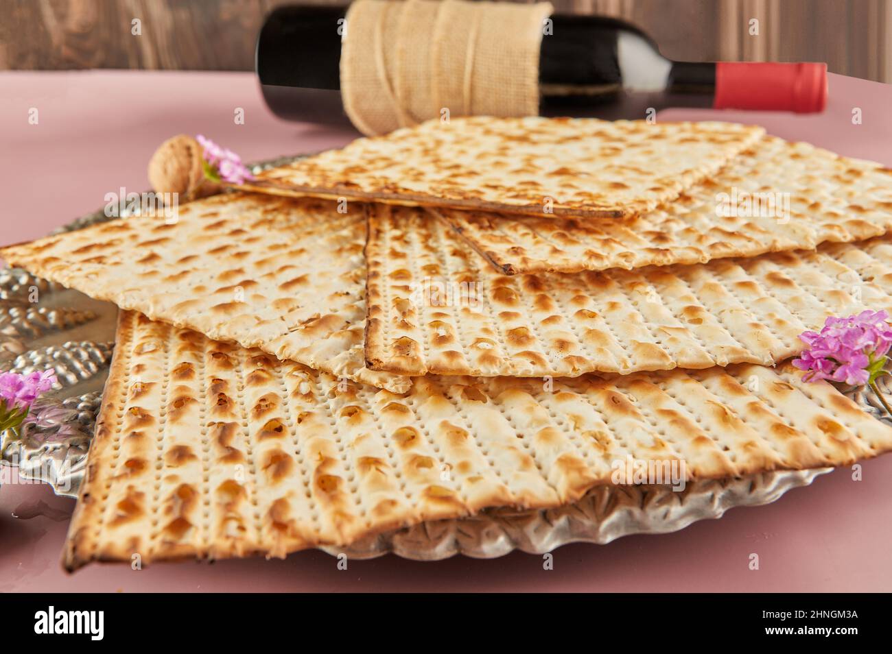 Pesach celebration concept - jewish Passover holiday. Matzah on Seder ...