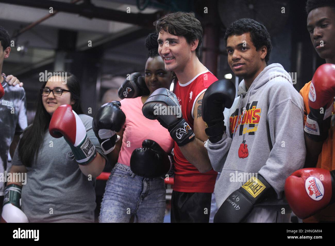 NEW YORK, NY - APRIL 21: Prime Minister of Canada Justin Trudeau boxing ...