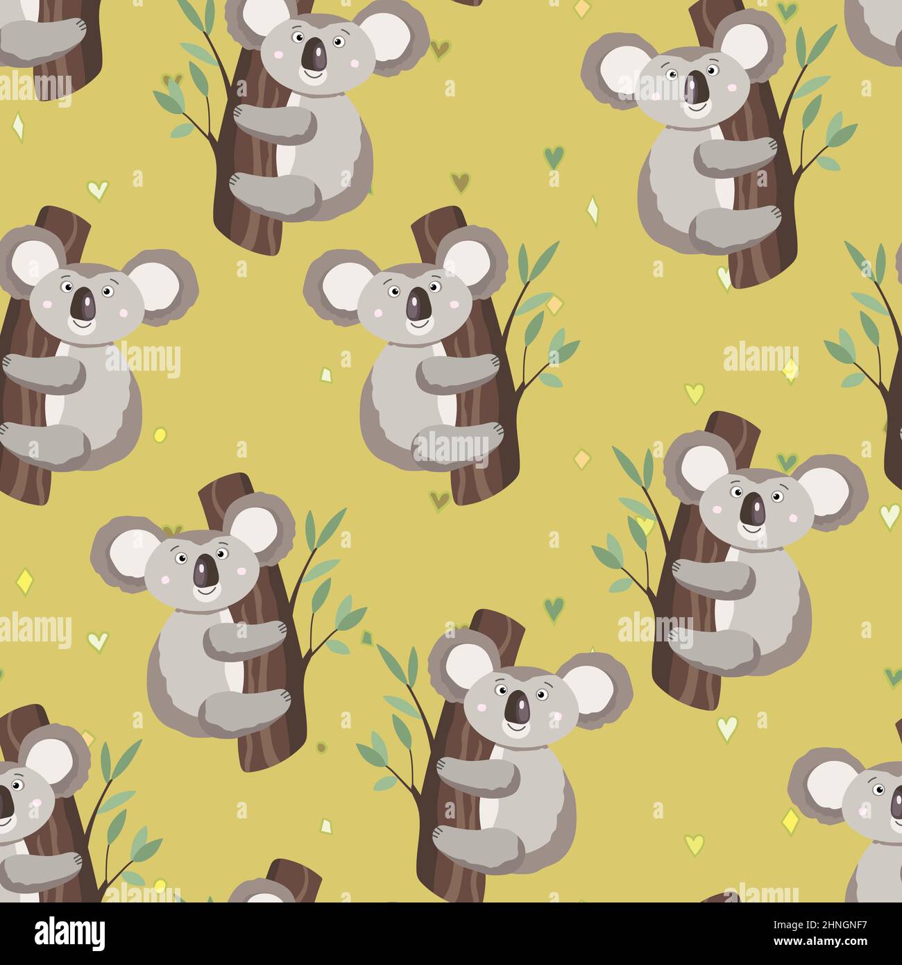 Seamless pattern with cute koala baby on color background. Funny ...