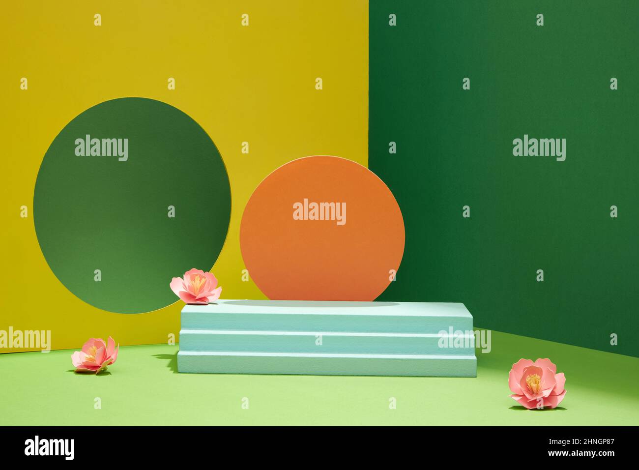 Pastel arch wall with stairs and trendy pastel color , Podium, Product ...