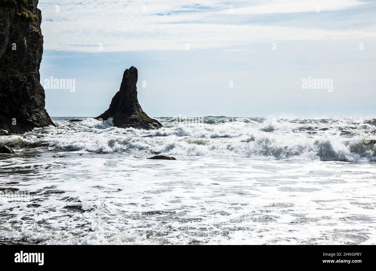 Rock pinnacles and ocean waves on the Olympic National Marine preserve ...