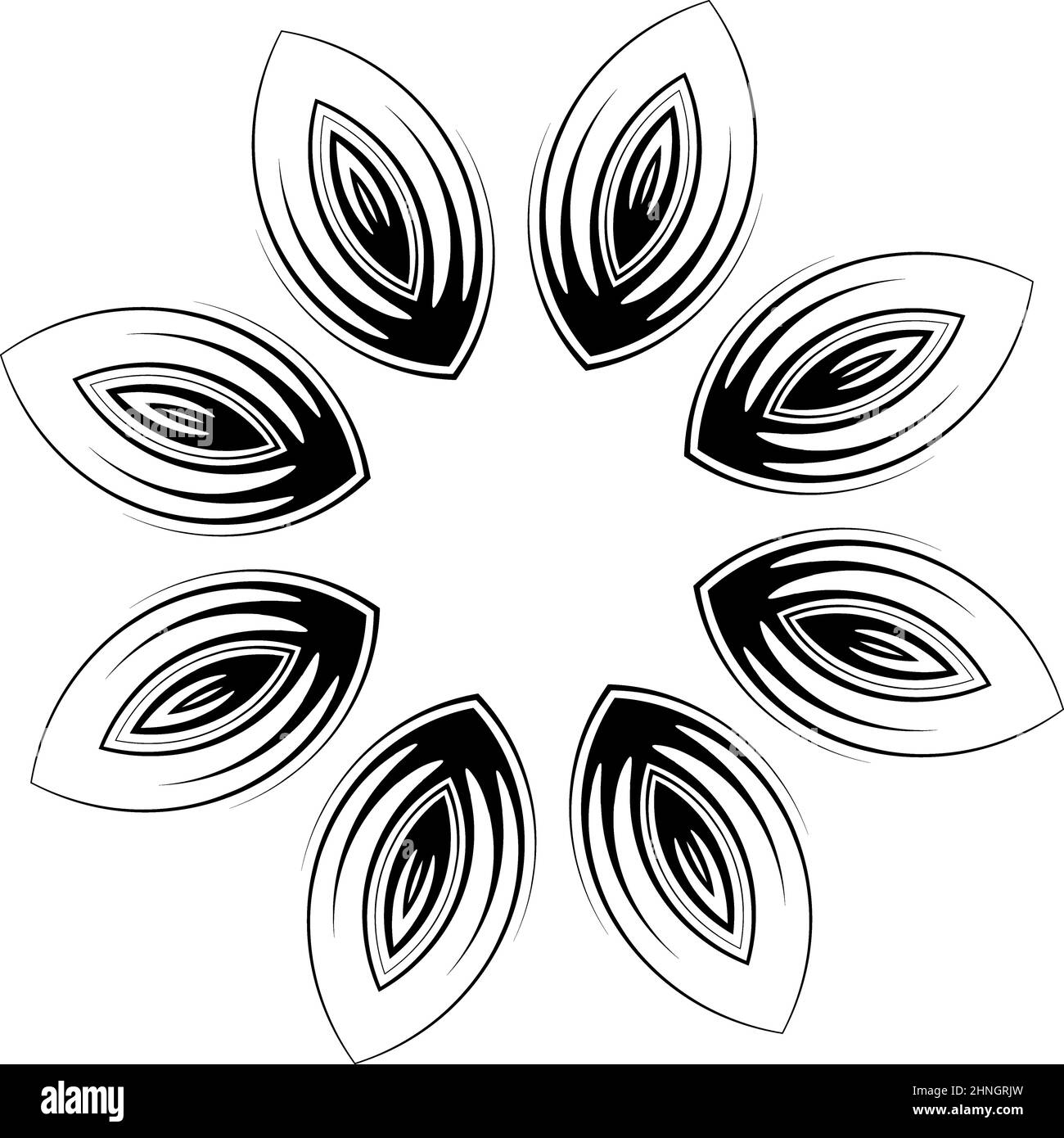 Circular and radial art pattern. Black geometric mandala, motif icon ...