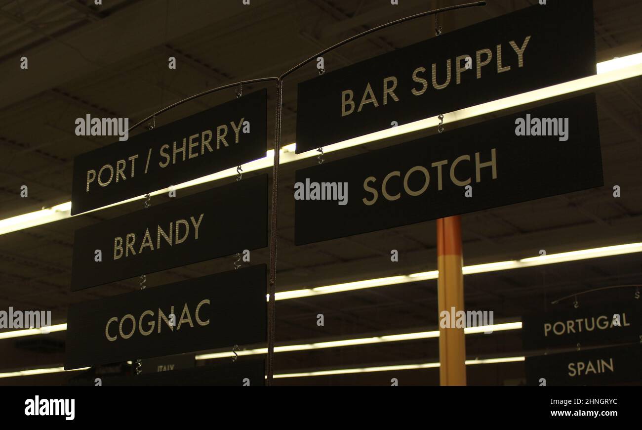 Bar Supply and scotch signs inside Liquor Store Stock Photo - Alamy
