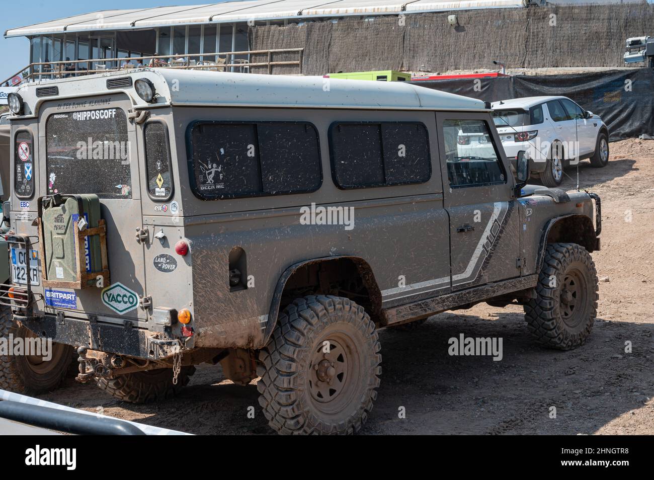 Modified Land Rover Defender crawler in the field Stock Photo - Alamy