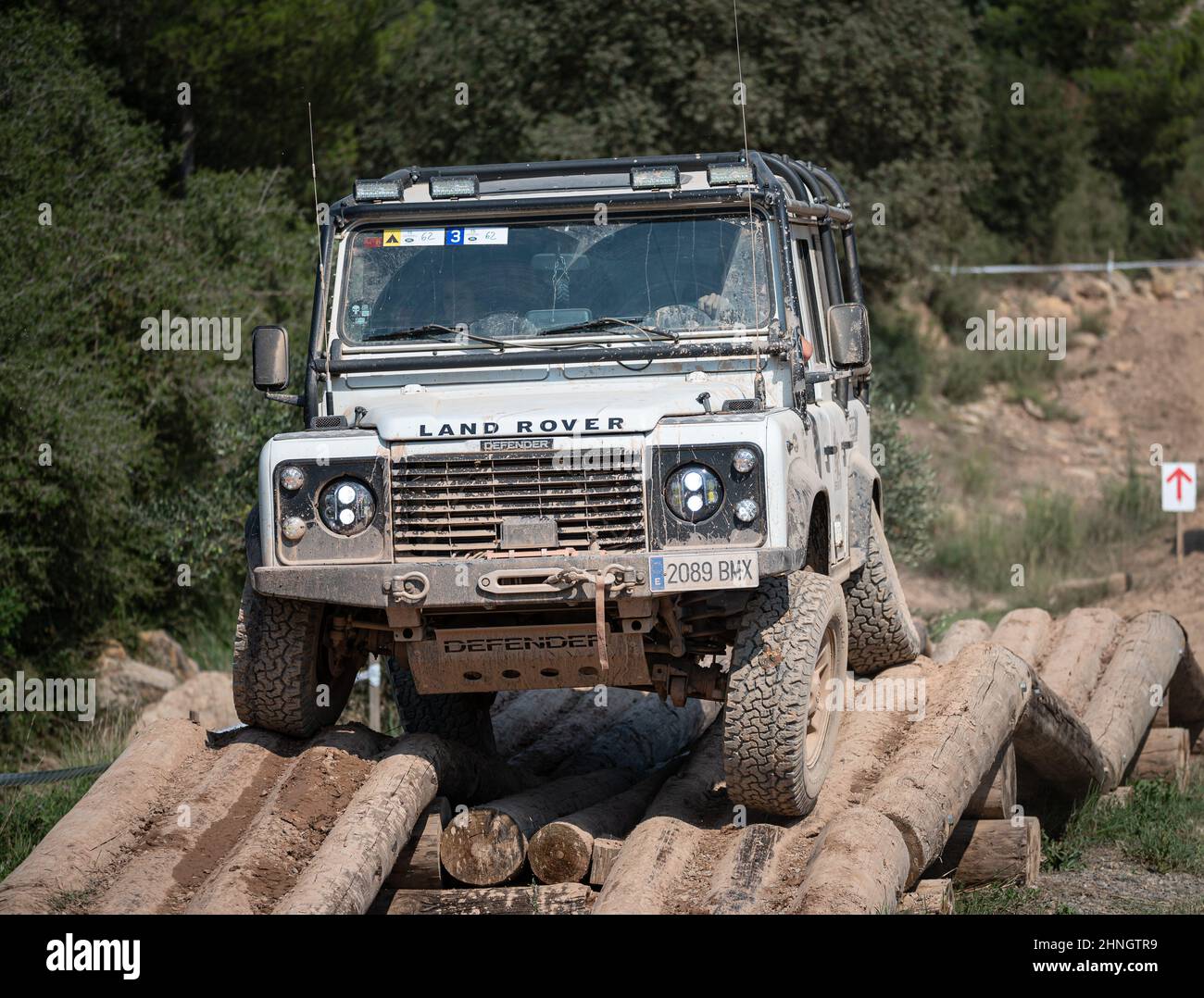 White Land Rover Defender in a wilderness Stock Photo - Alamy