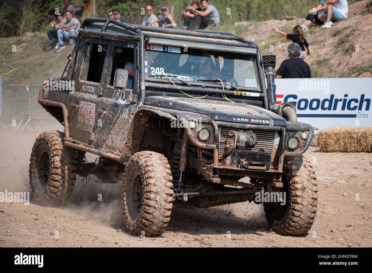 Modified Land Rover Defender crawler in the field Stock Photo - Alamy