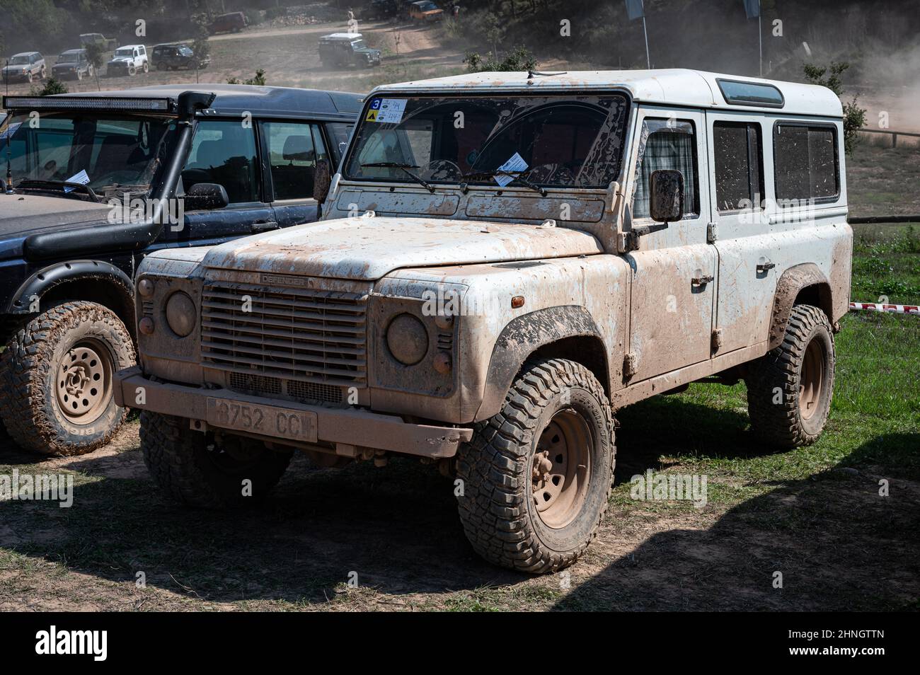 White Land Rover Defender in a wilderness Stock Photo - Alamy