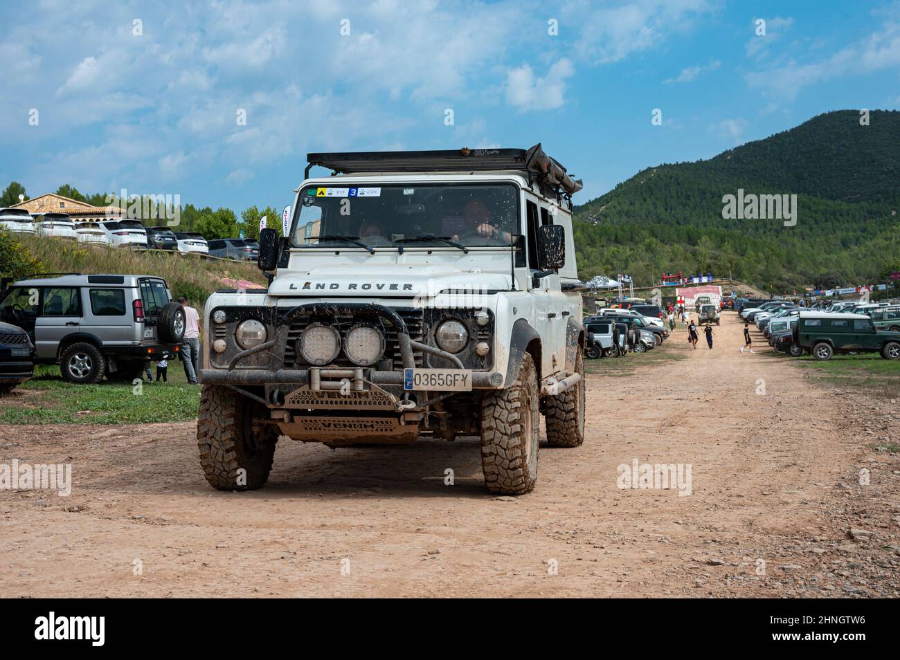 White Land Rover Defender in a wilderness Stock Photo - Alamy