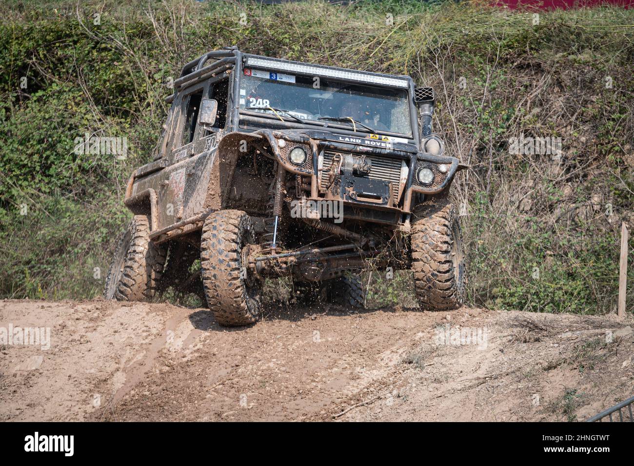 Modified Land Rover Defender crawler in the field Stock Photo - Alamy