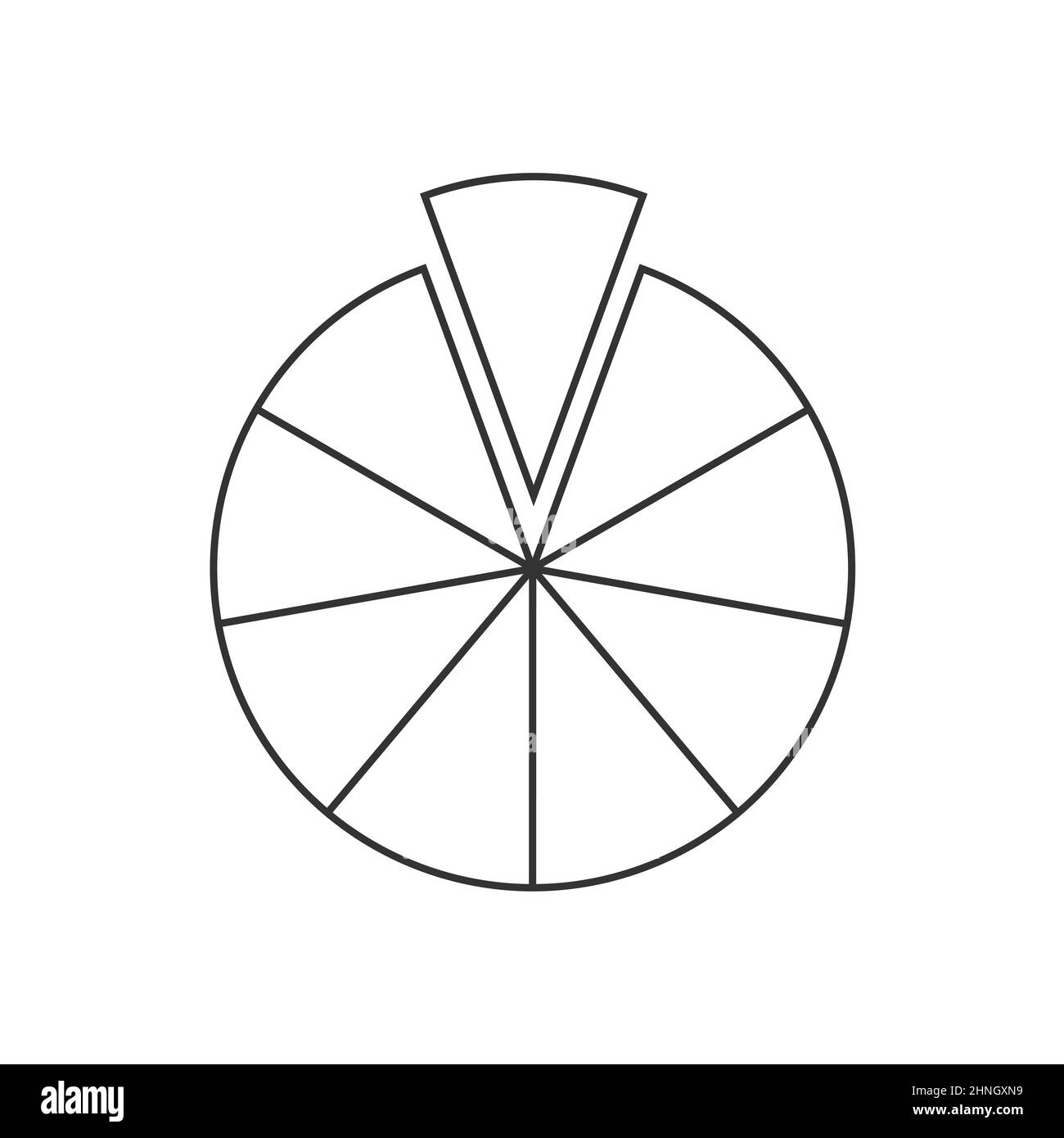 Circle segmented into 9 sections. Pie or pizza shape cut in nine equal parts in outline style ...
