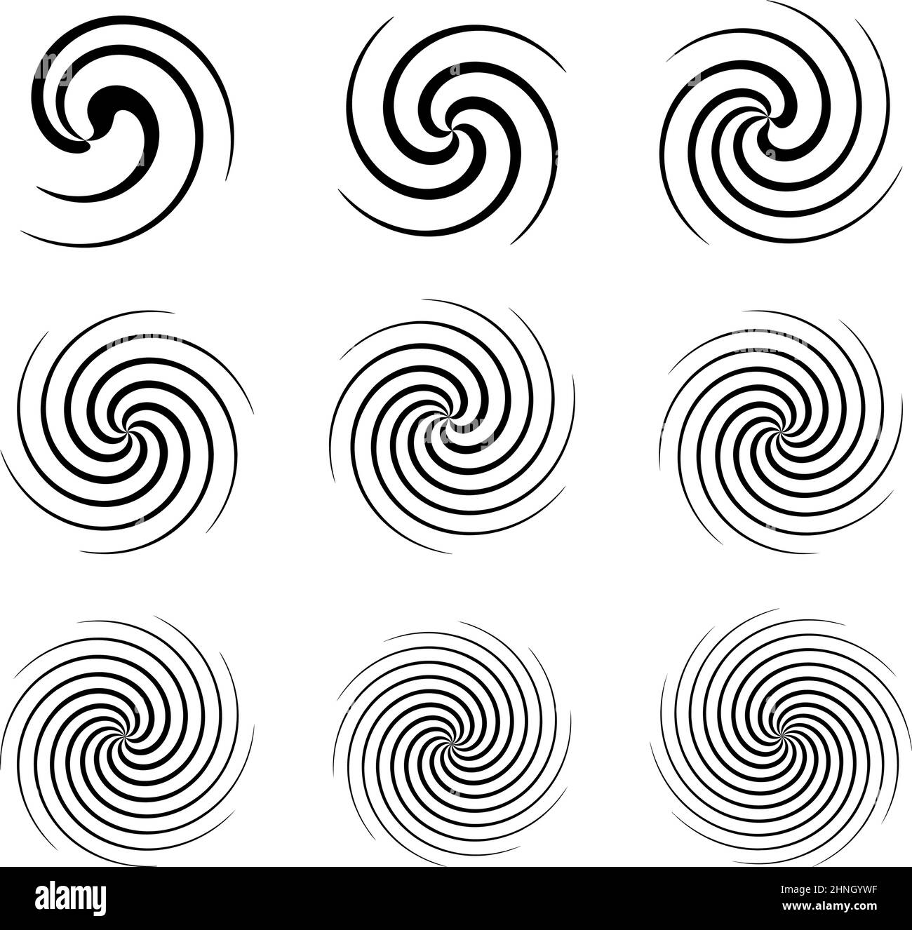Swirl twirl, spiral, vortex shape. Circular, radial lines element with ...