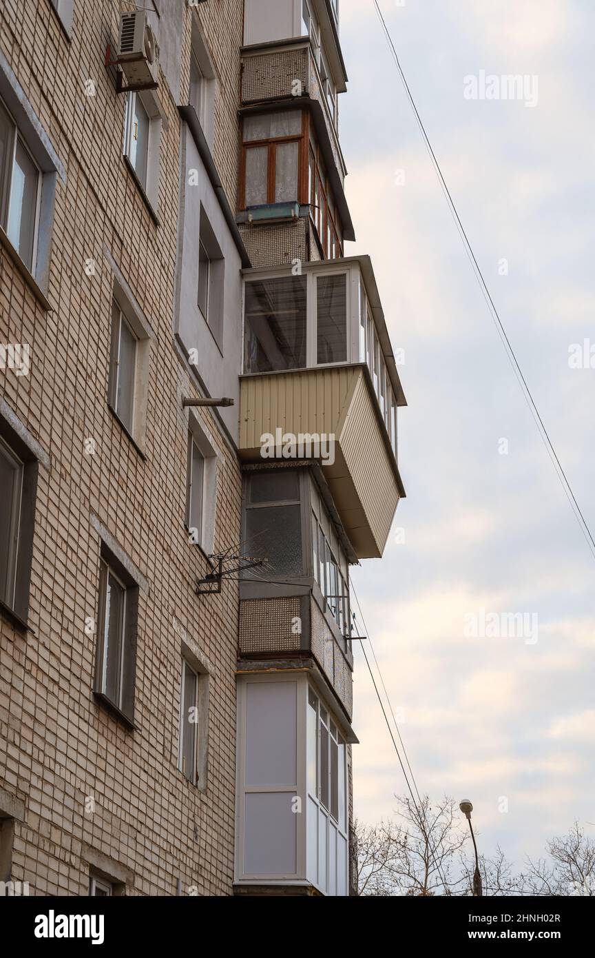 Misunderstood balconies on the wall of the apartments. Different in ...
