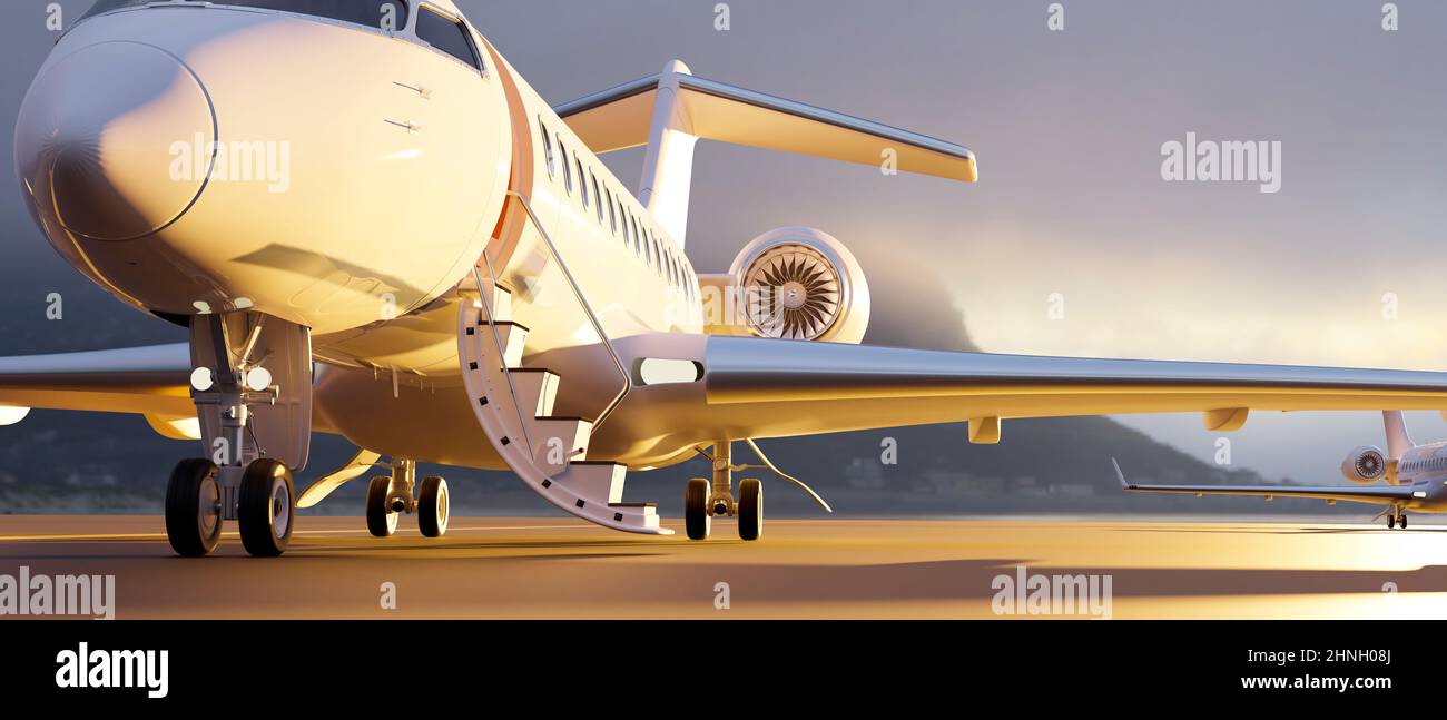 Luxury business private jet airplane parked on the ground. Airliner ...