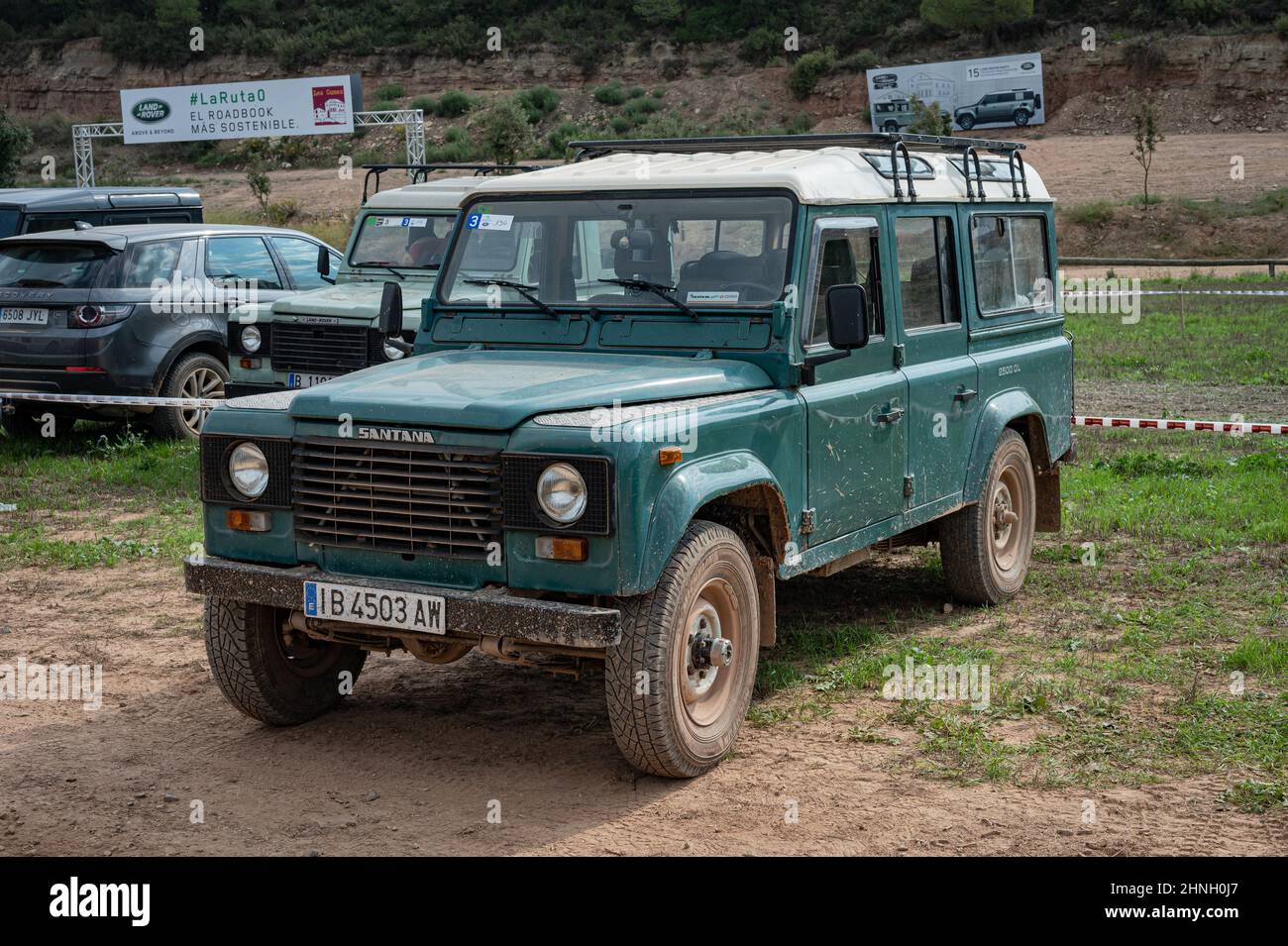 Modified Land Rover Defender crawler in the field Stock Photo - Alamy