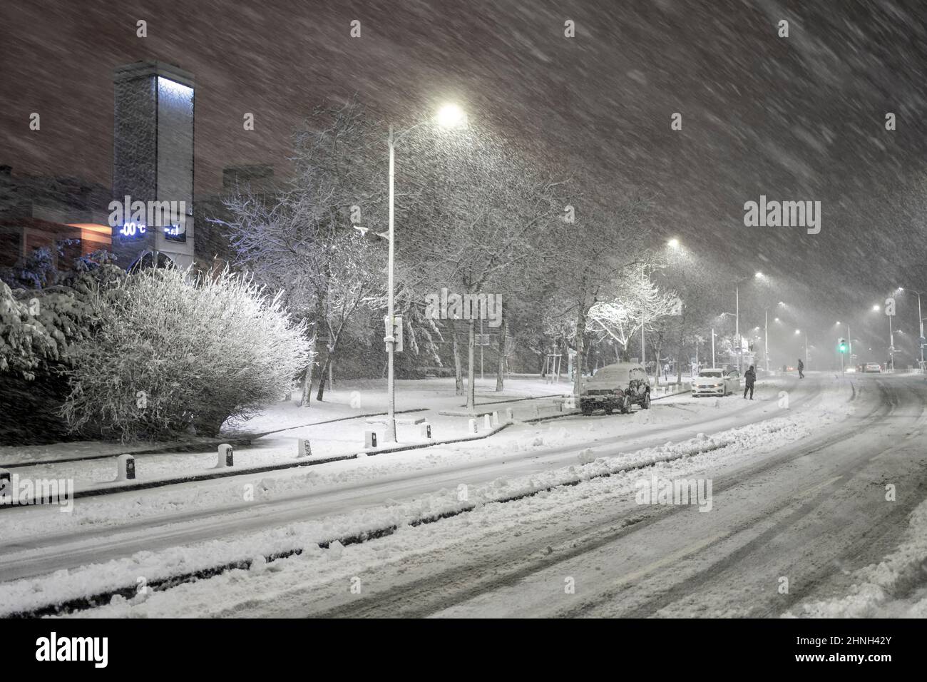 Snow cityscape of a street in Istanbul Turkey with a blizzard.Winter ...