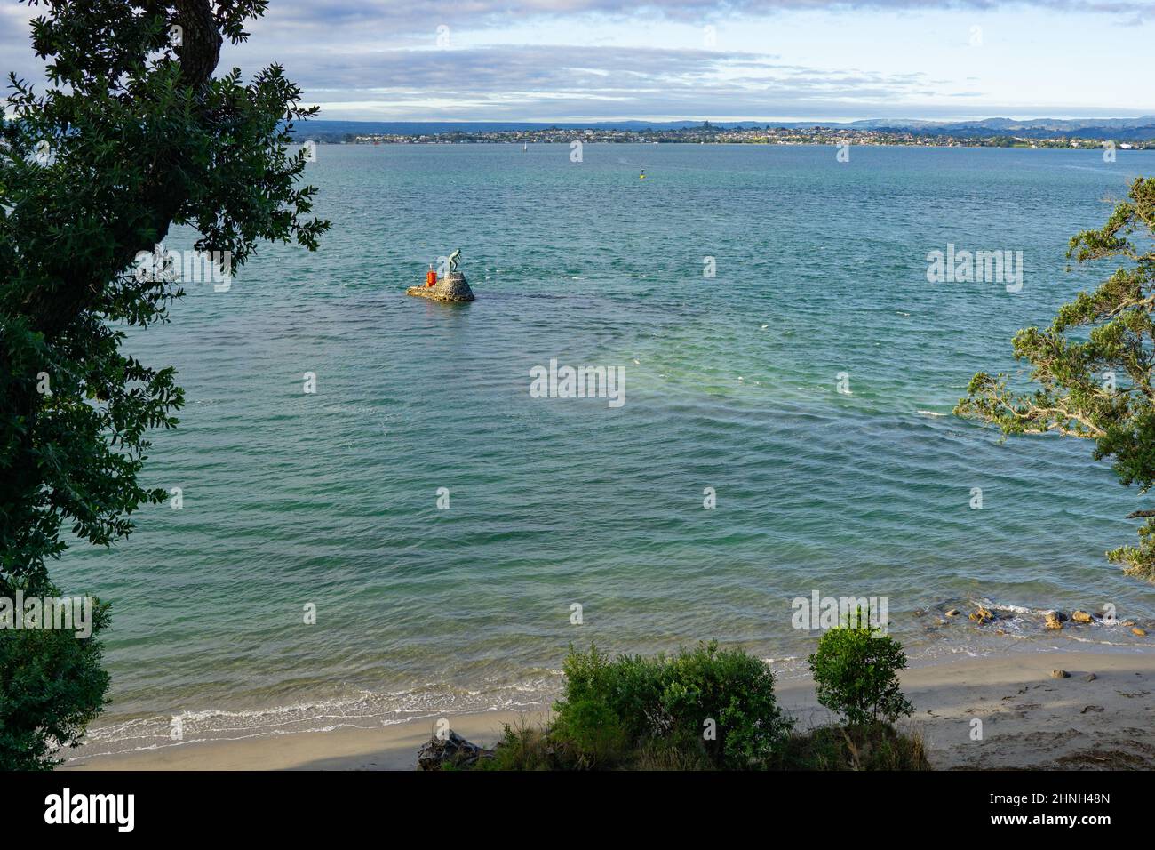 Tangaroa, mythical God of the Seas, statue in entrance to Tauranga harbour, New Zealand Stock ...