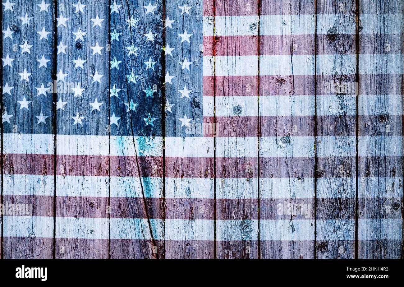 Worn and weathered image flag United States America on an old board ...