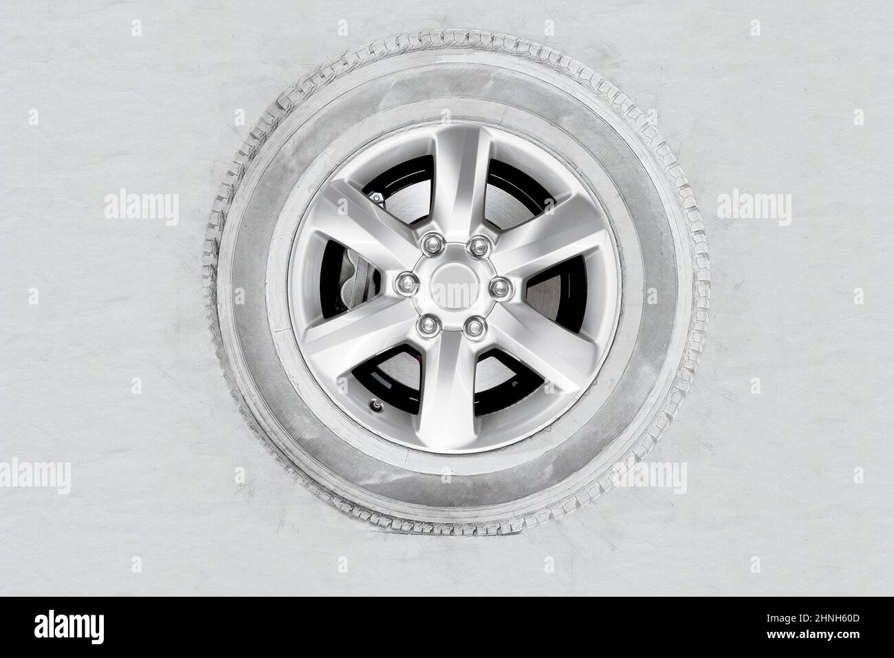 Illustration Sketch of a Silver Alloy wheel and brake on tyre Stock ...