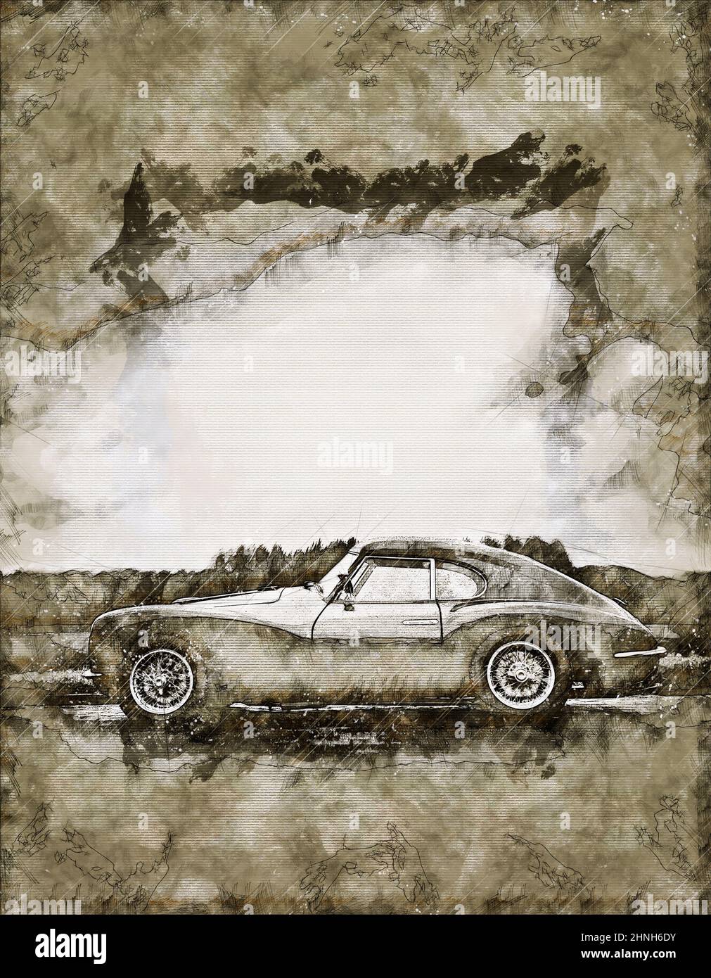 Illustration Sketch of a Italian vintage roadster on mountain road ...