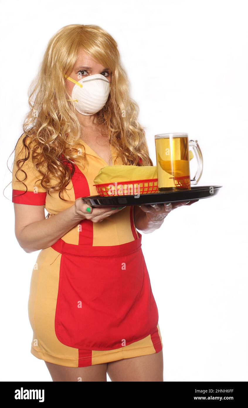 Restaurant and Bar Waitress Wearing N95 Mask To Prevent illness Stock ...