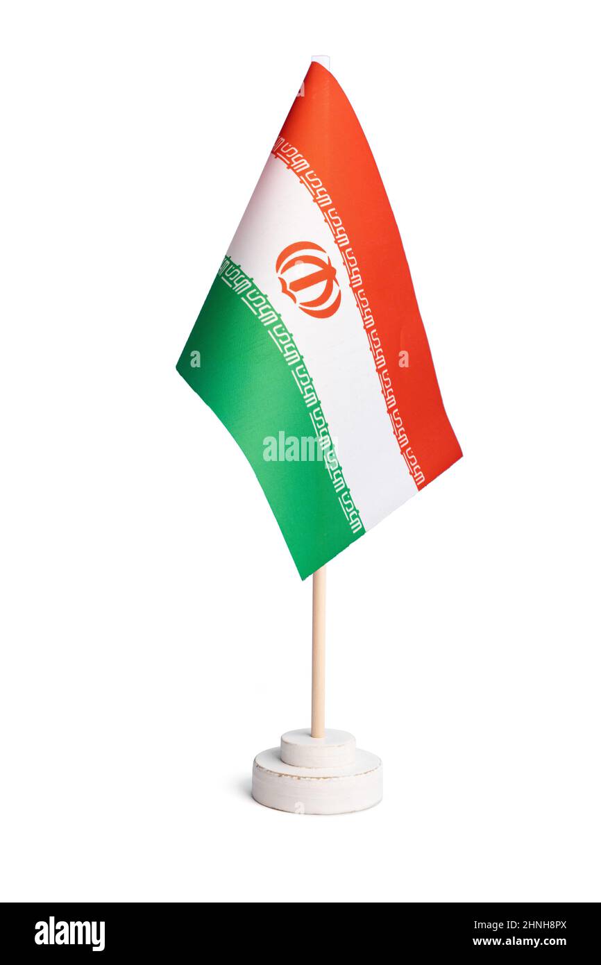 Small table flag of Iran isolated on white background Stock Photo - Alamy