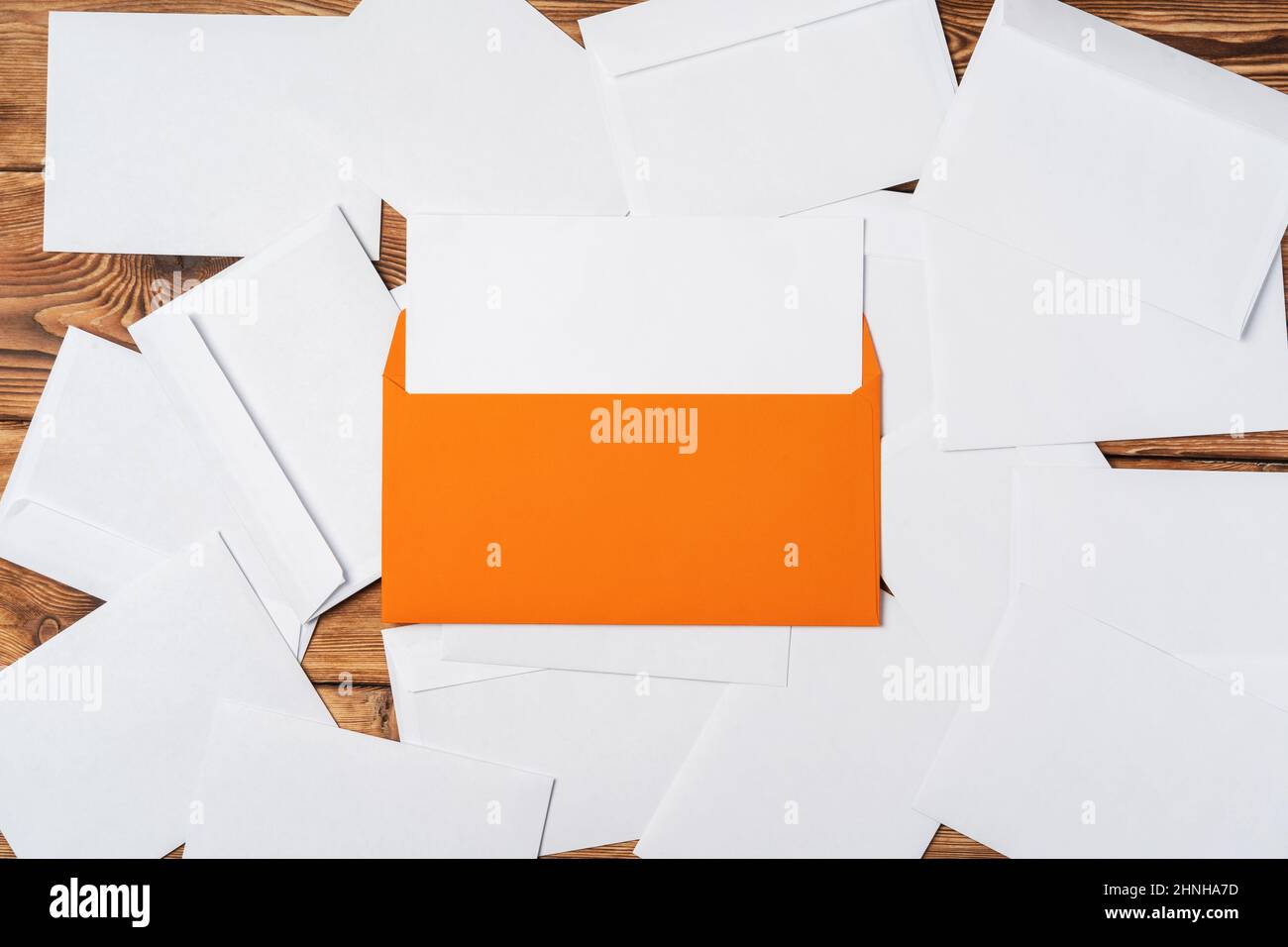 Stack of envelopes on working desk top view. Business mail Stock Photo ...