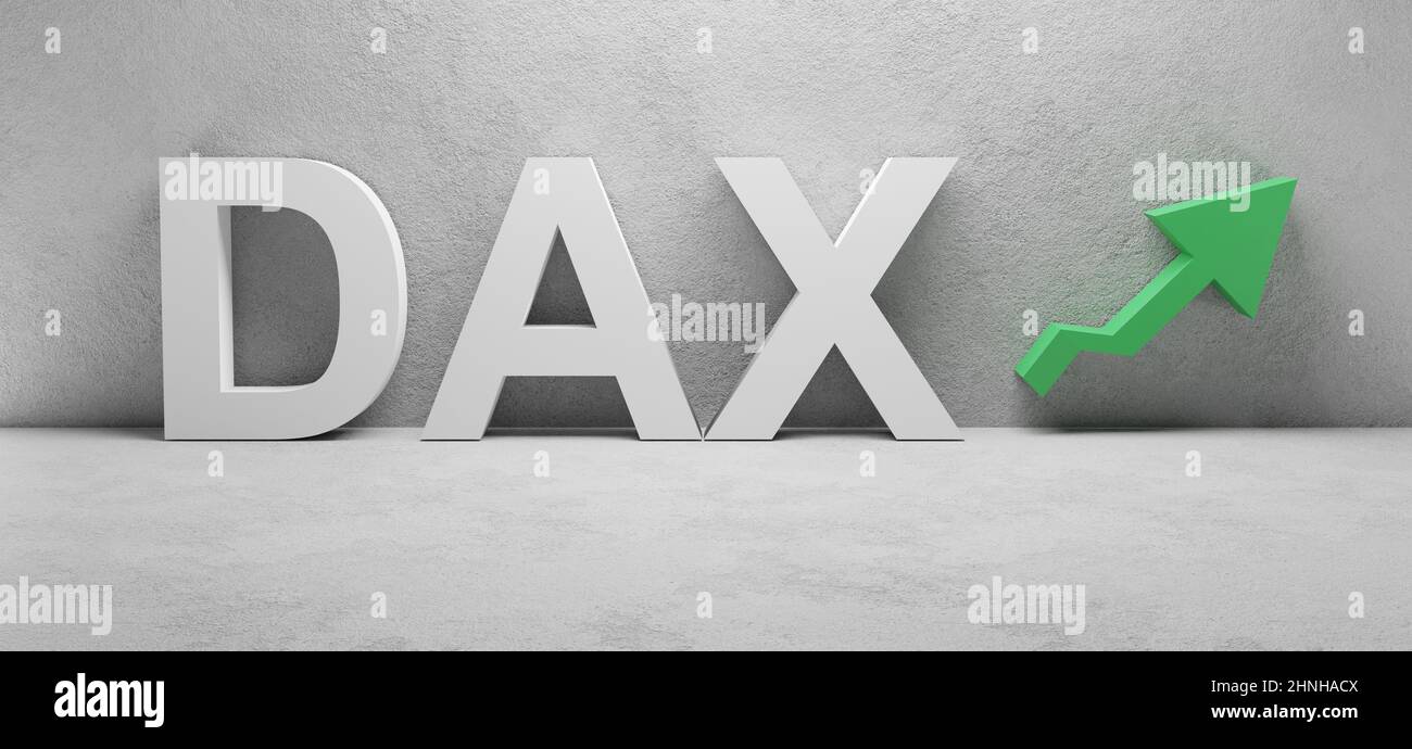cgi render illustration of the white word DAX infront of a white ...