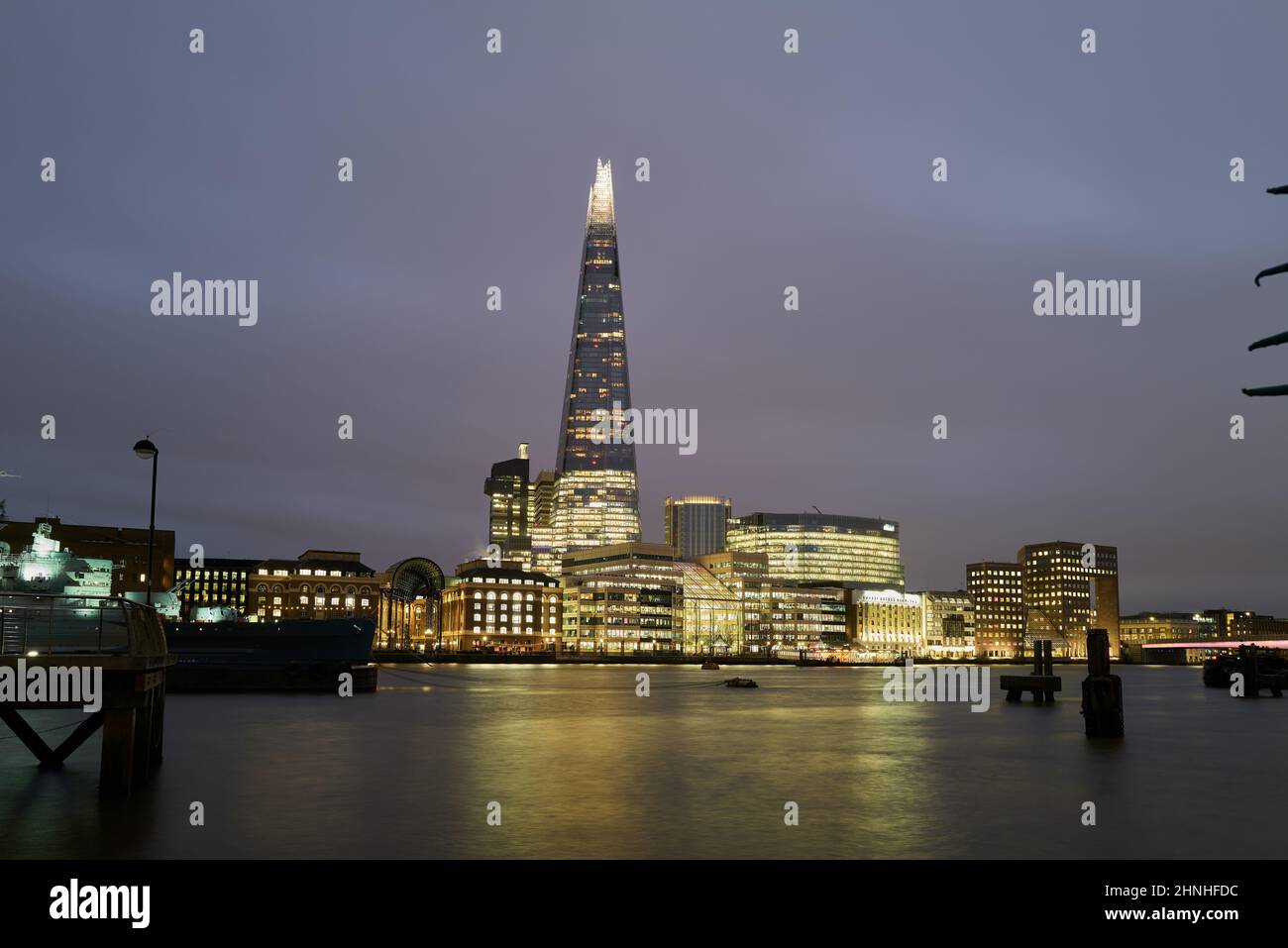 South bank of the river Thames at night, London, England Stock Photo ...