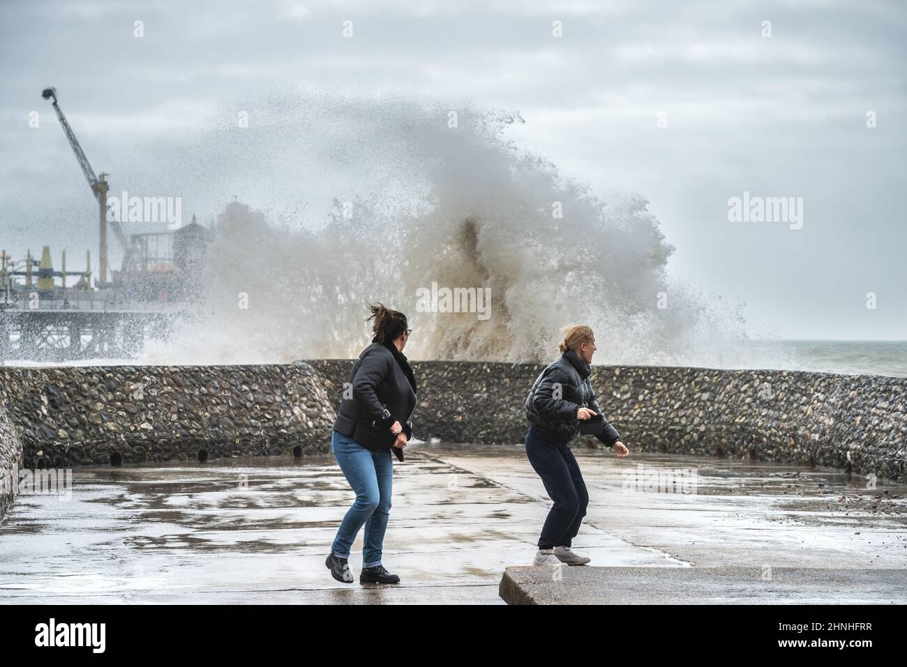 Brighton, February 16th 2022: Waves crashing onto the seafront at ...